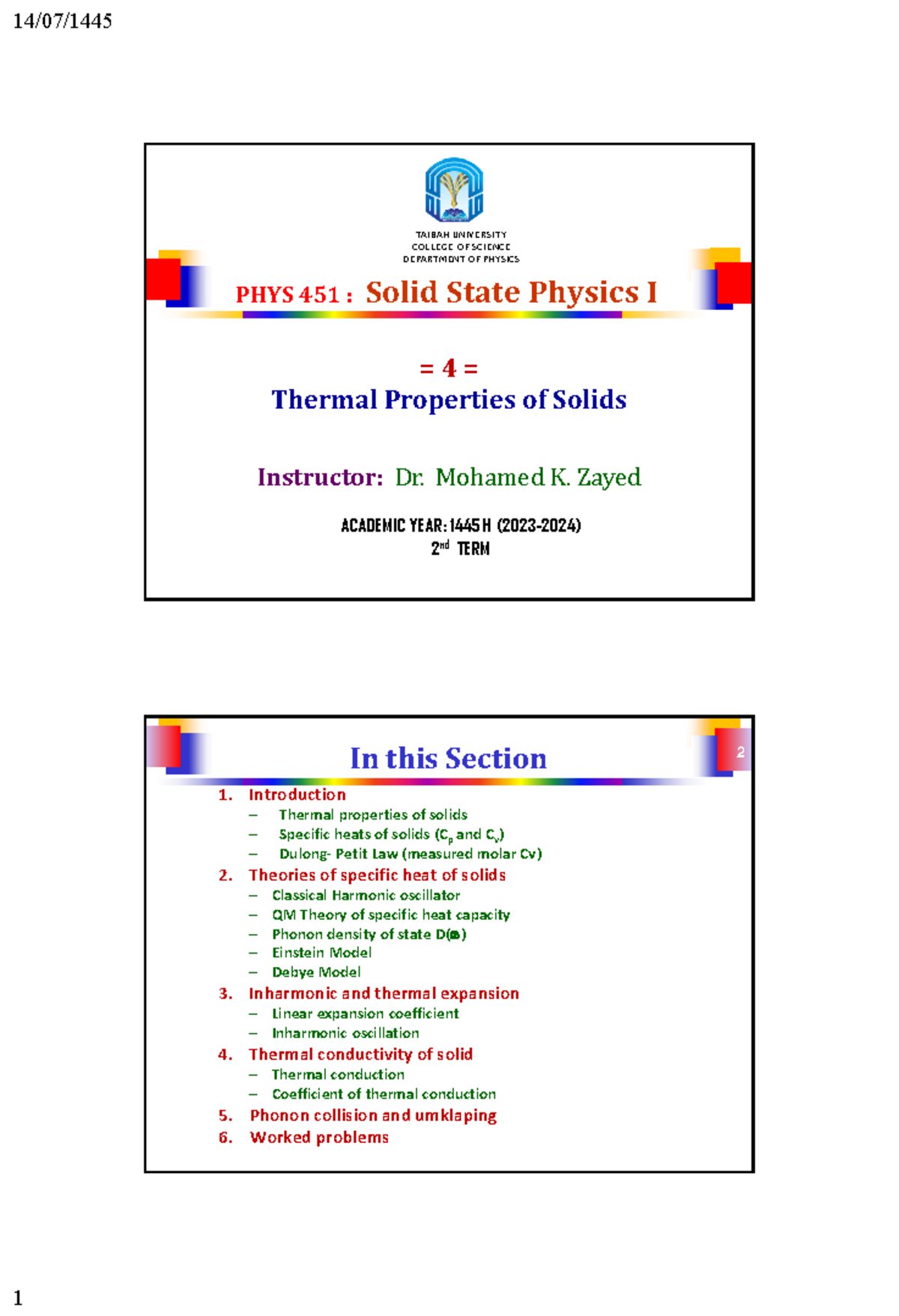 PHYS 451-04 Thermal Properties of Solids - PHYS 451 : Solid State ...