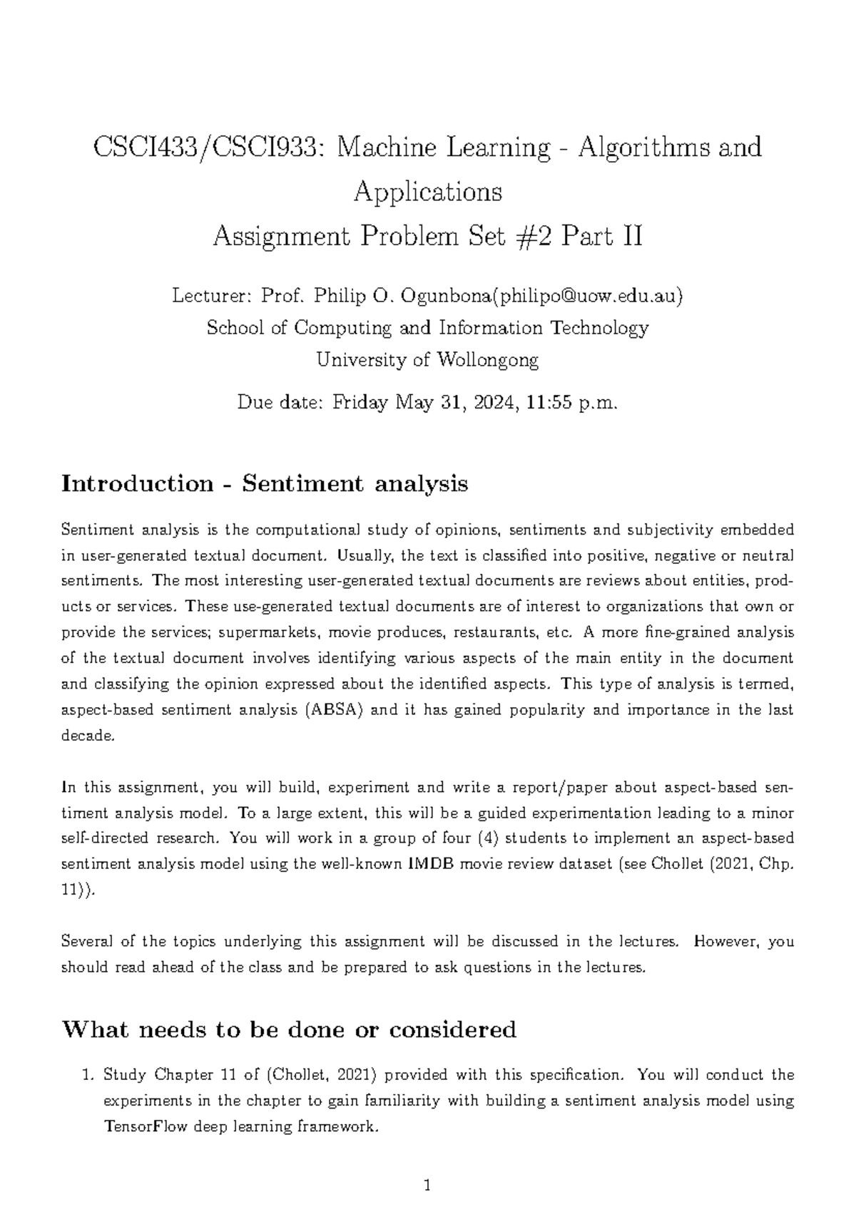 Assignment 2 Part II - CSCI433/CSCI933: Machine Learning - Algorithms and Applications ...