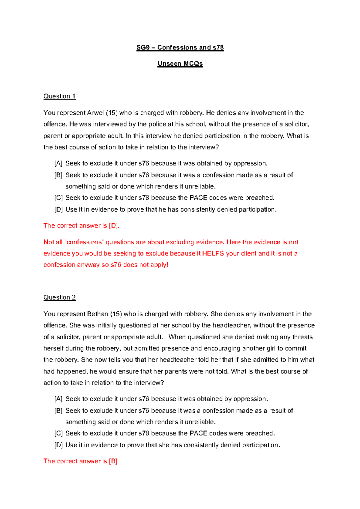 Confessions, Unlawful Evidence and Inferences - SG9 – Confessions and s ...
