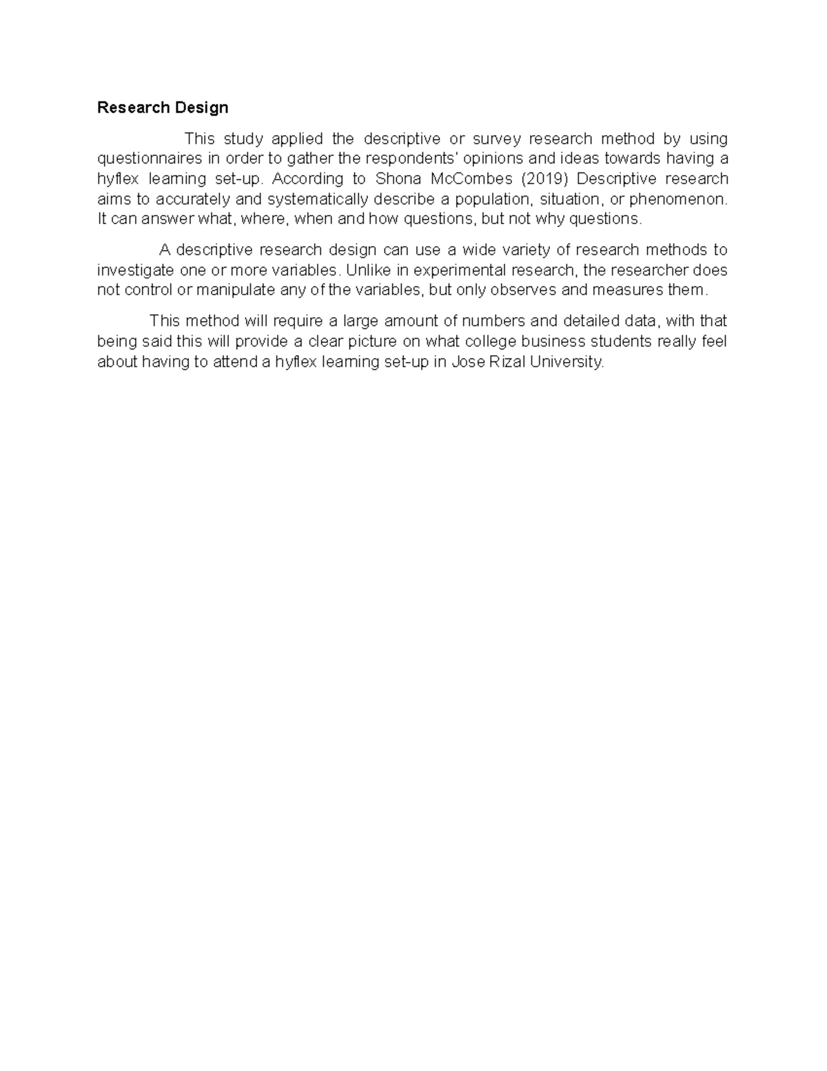 Research-Design - Thesis Sample - Research Design This study applied ...