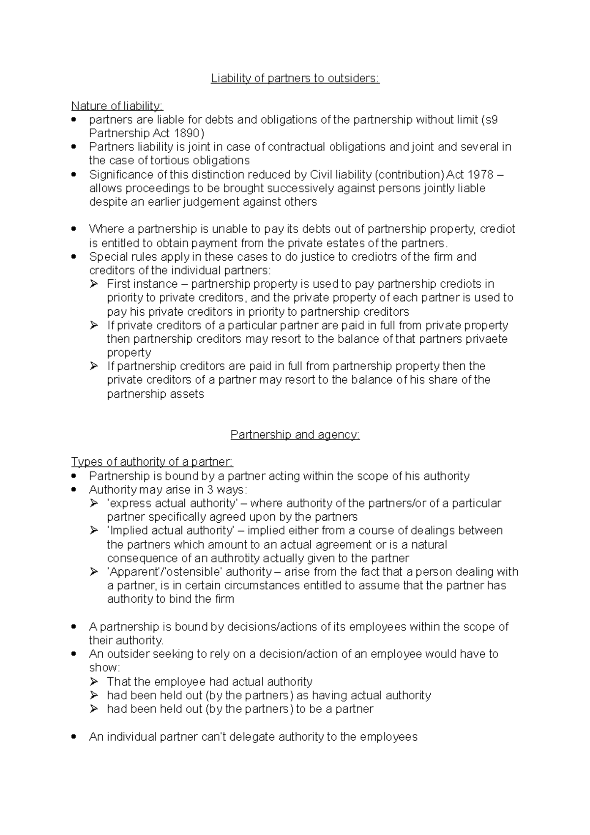 Week 2 notes LPC Business law - Liability of partners to outsiders ...