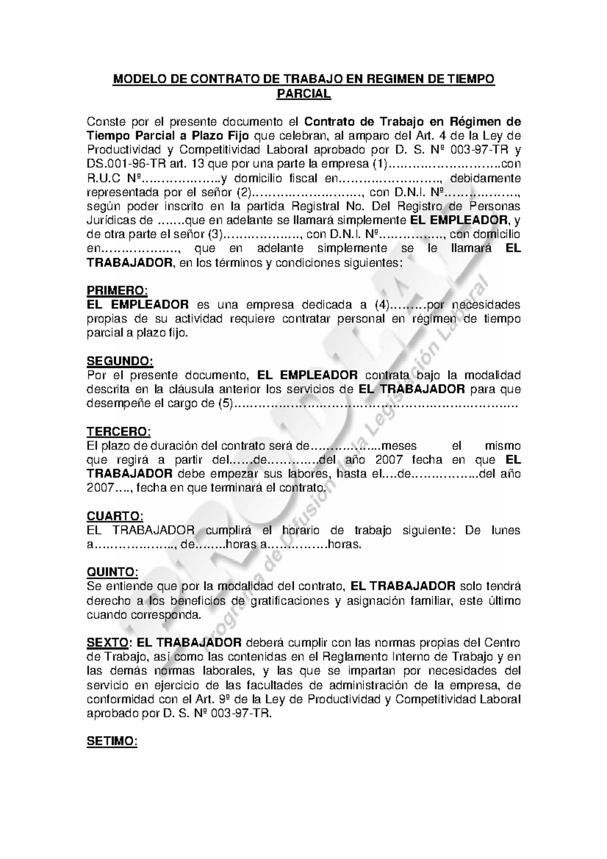 Modelo DE Contrato A Tiempo Parcial - MODELO DE CONTRATO DE TRABAJO EN ...