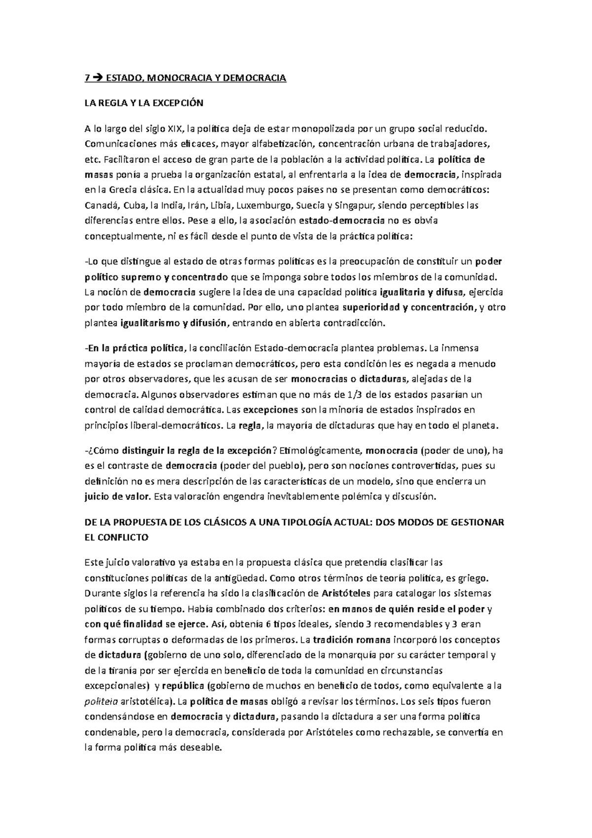 TEMA 7 - Apuntes 7 - 7 ESTADO, MONOCRACIA Y DEMOCRACIA LA REGLA Y LA ...