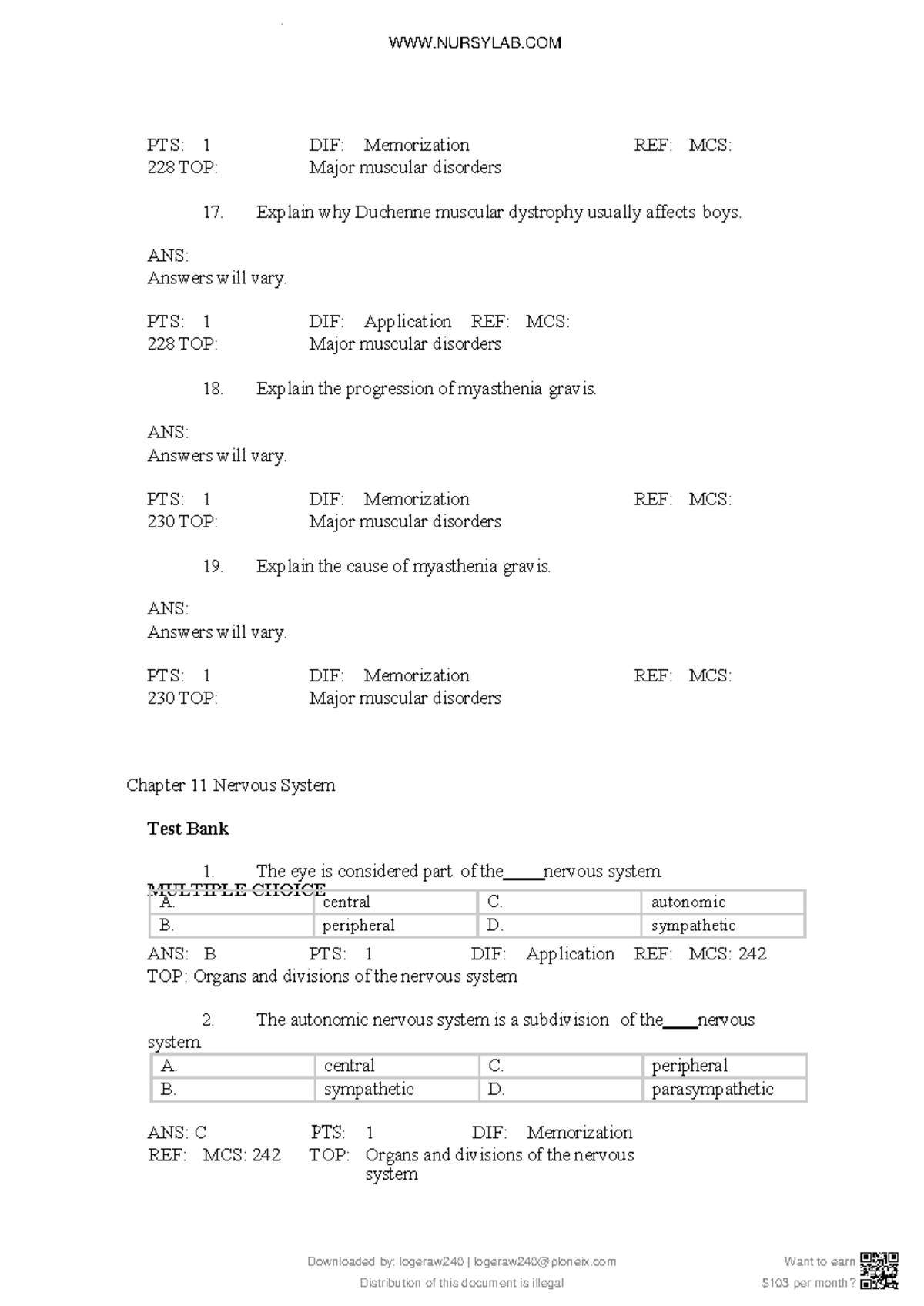 AP Ch 11-12 study questions - PTS: 1 DIF: Memorization REF: MCS: 228 ...