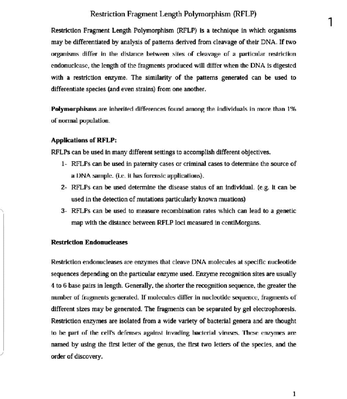 Restriction Fragment Length Polymorphisms (RFLP)- Molecular biology ...