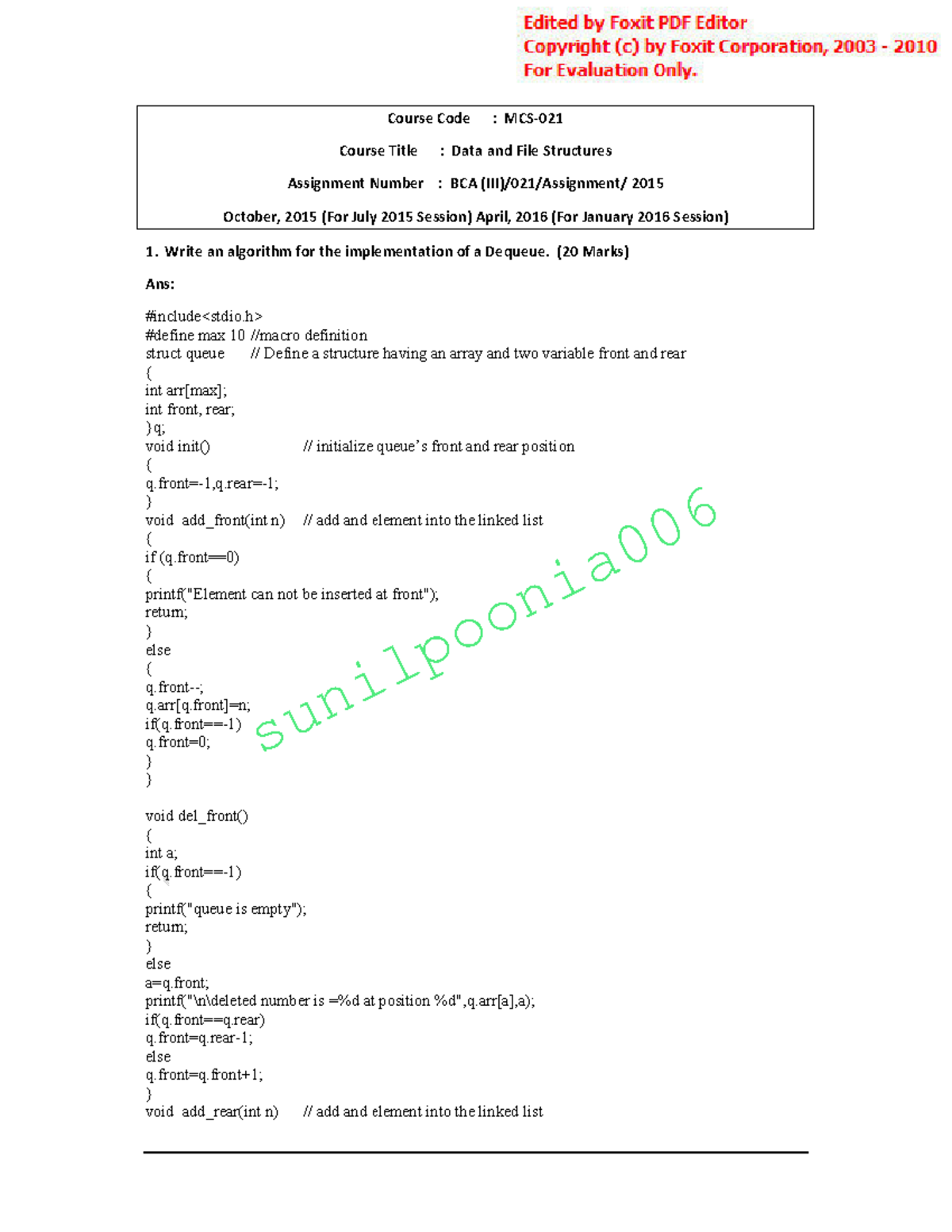 MCS 021 Solved Assignments 2016 - sunilpoonia006sunilpoonia Cours ...