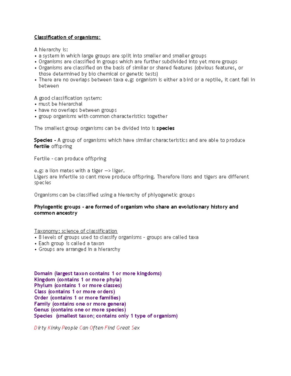 Classification of organisms - Ligers are infertile so cant move produce ...