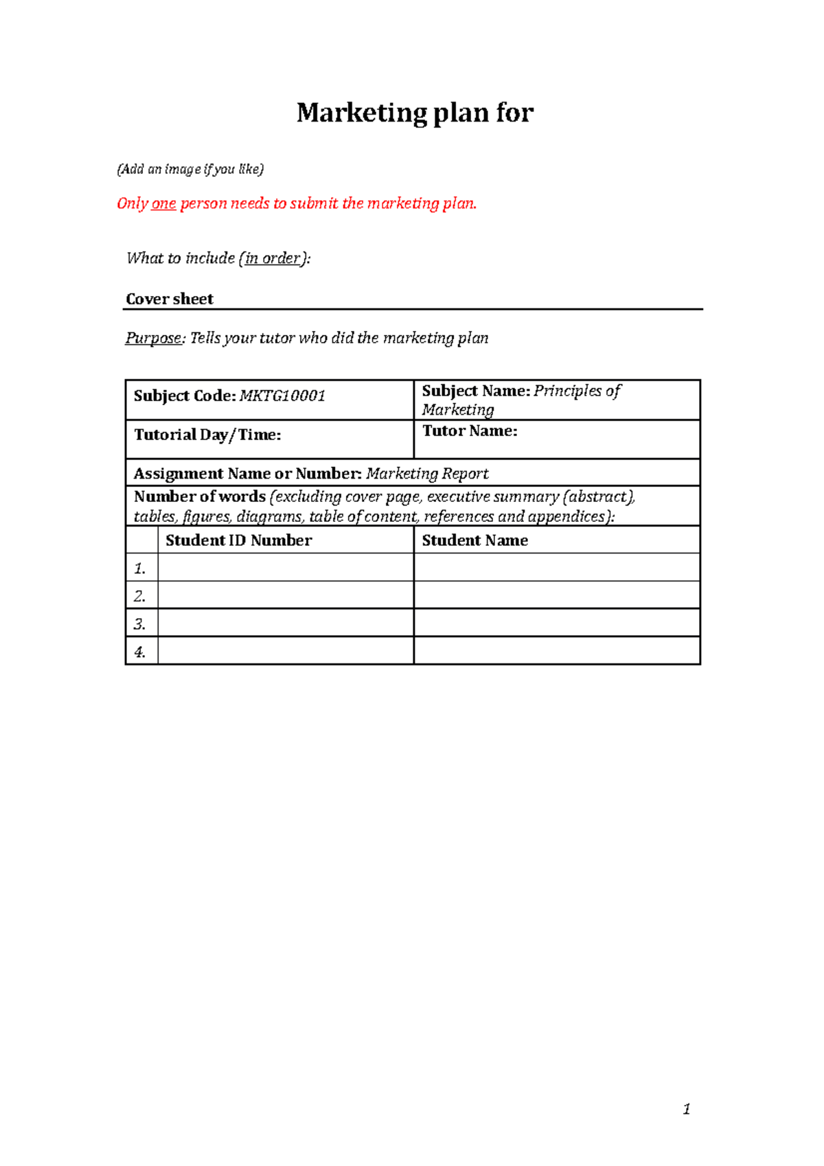 marketing Group report template 2021 - Marketing plan for (Add an image ...