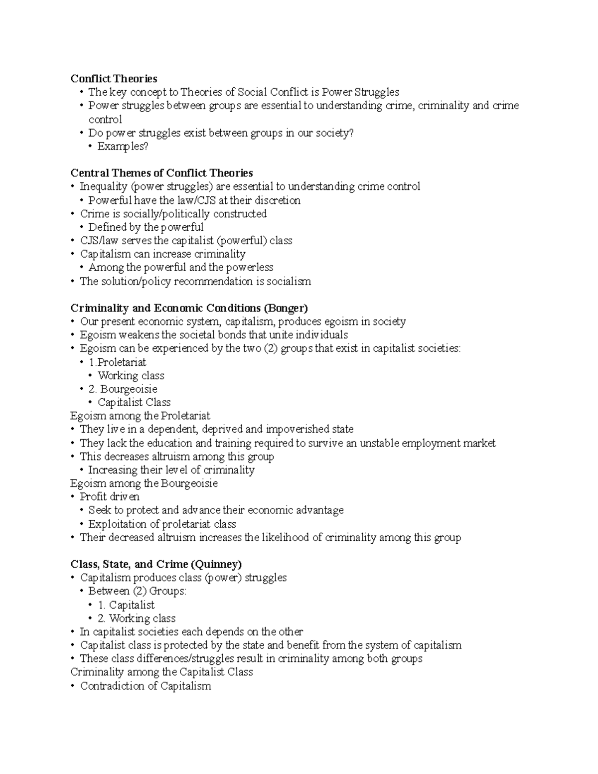CJC 220 9 - Week 9 notes - Conflict Theories The key concept to ...