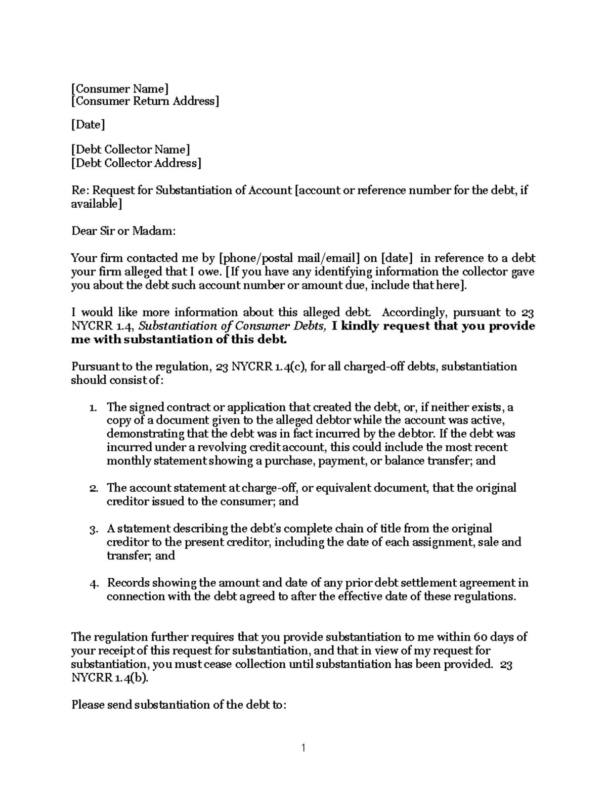 Debt collection letter substantiation - [Consumer Name] [Consumer ...