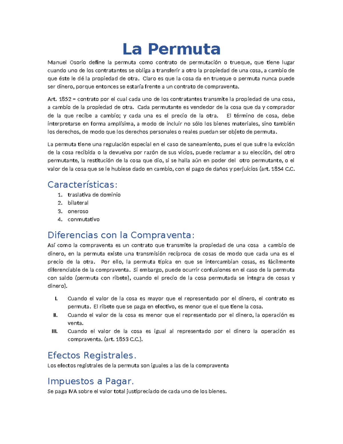 La Permuta - La Permuta Manuel Osorio define la permuta como contrato ...