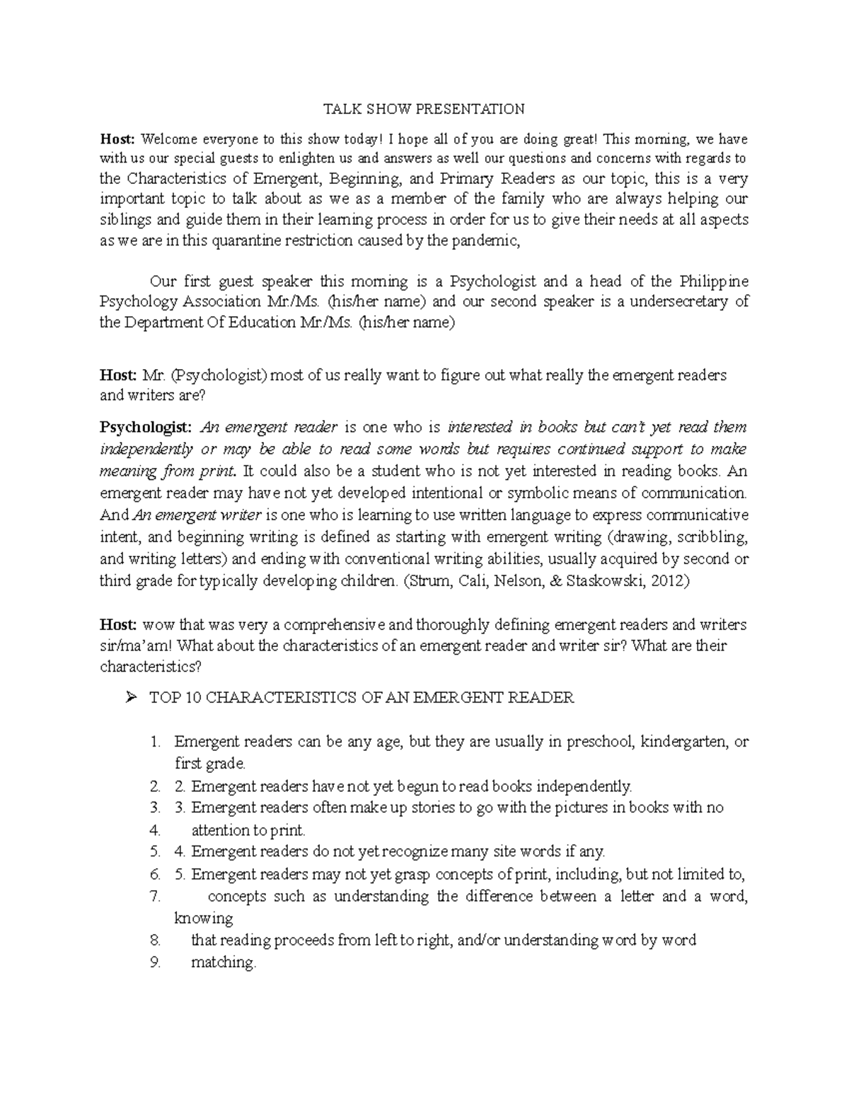 Presentation of the lesson and the sample as well - TALK SHOW ...