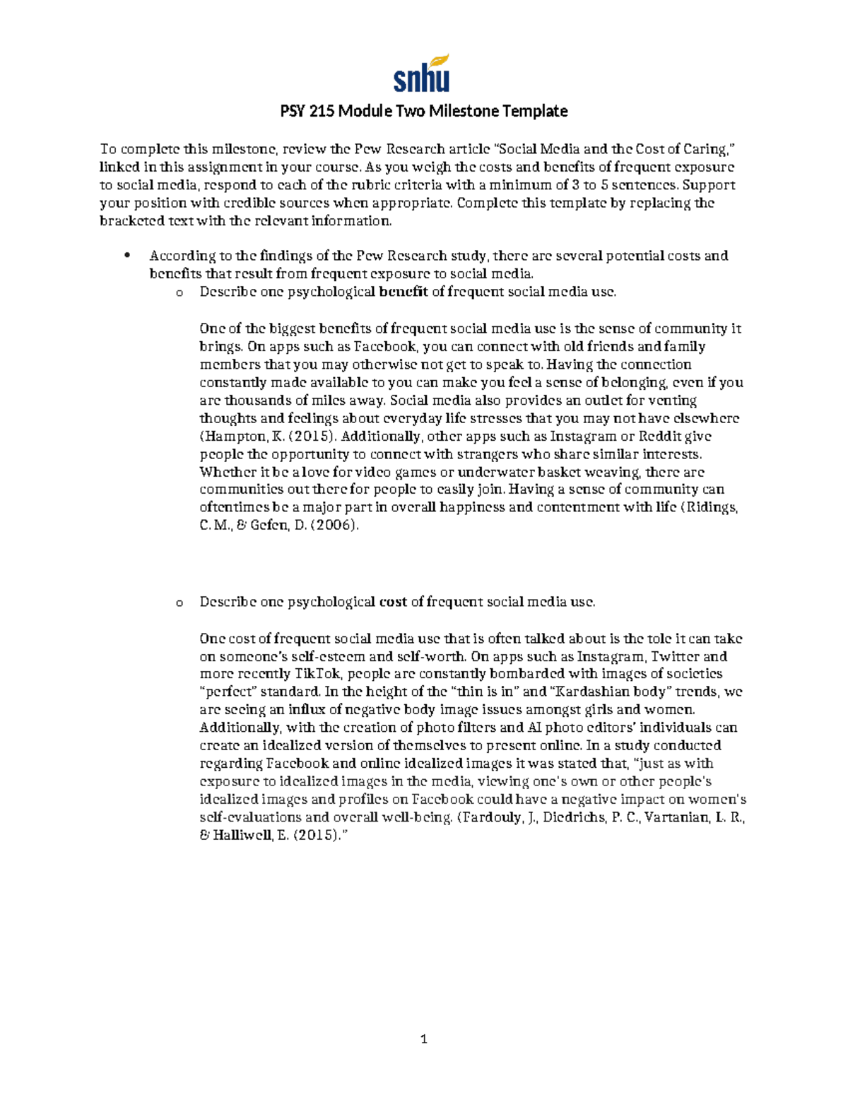 PSY 215 Module Two Milestone Completed - PSY 215 Module Two Milestone ...