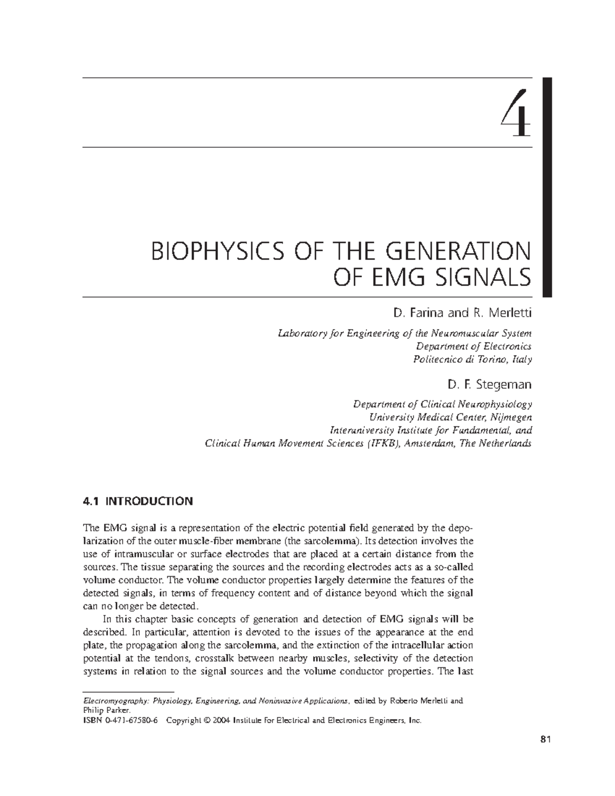 04.- Biophysics of the generation of EMG Signals - 4 BIOPHYSICS OF THE ...