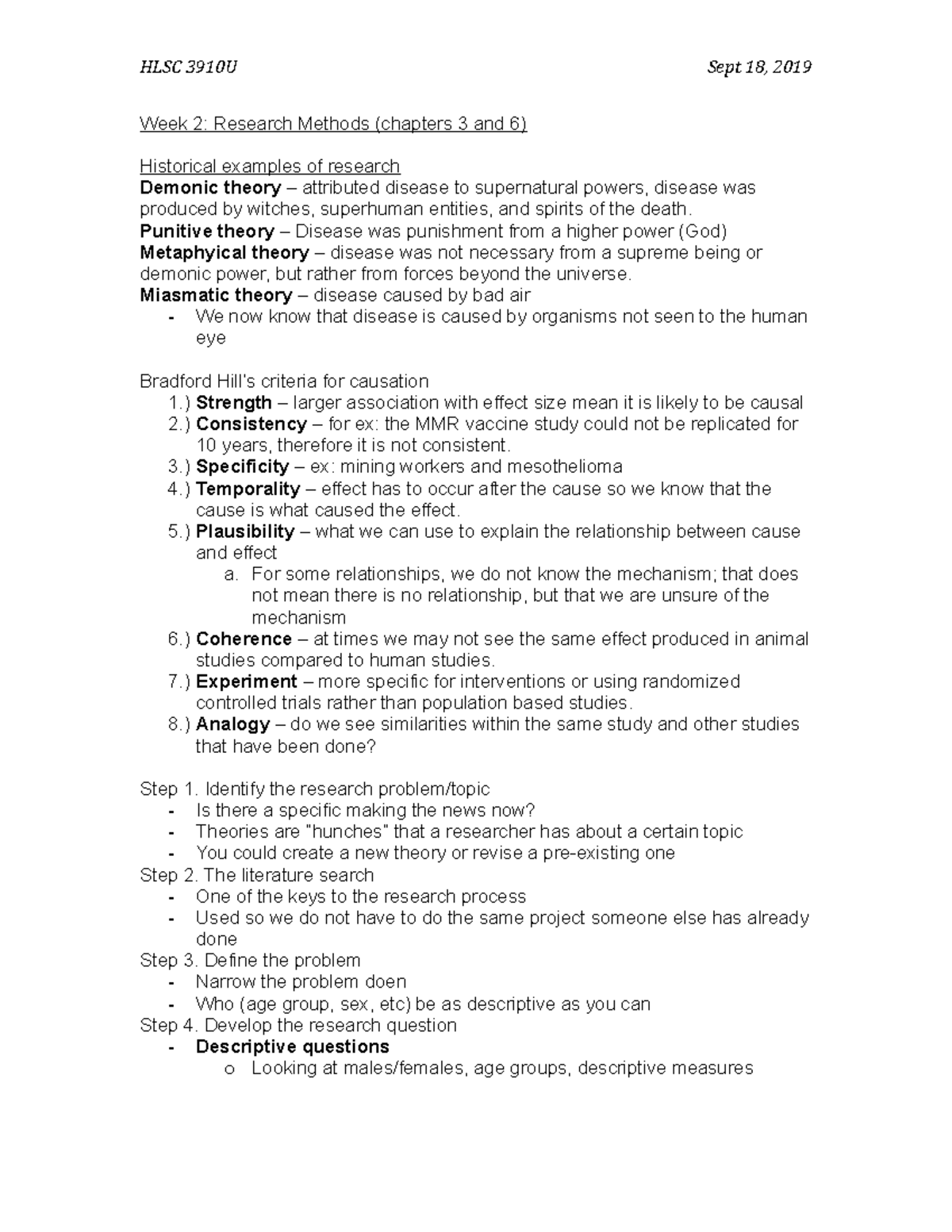 Research methods week 2 the research process - HLSC 3910U Sept 18, 2019 ...