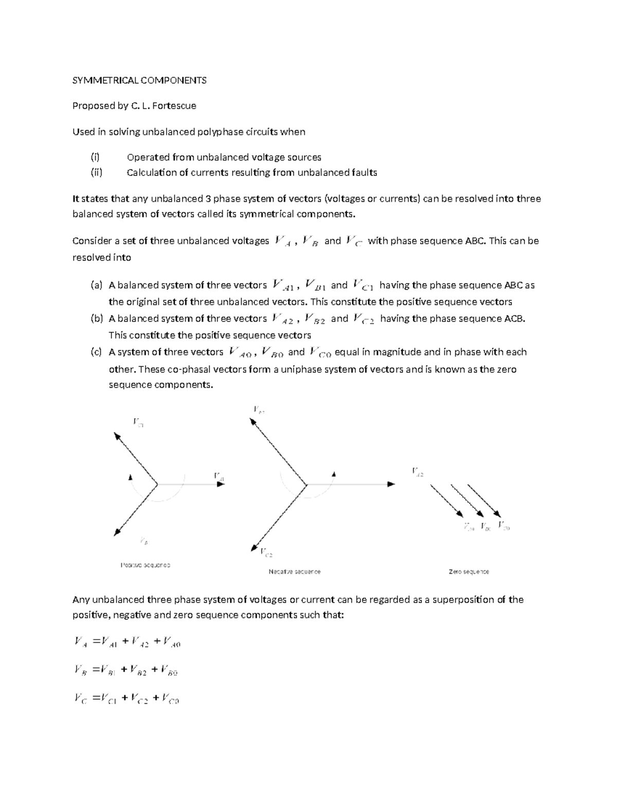 Symmetrical Components-1 - SYMMETRICAL COMPONENTS Proposed by C. L ...