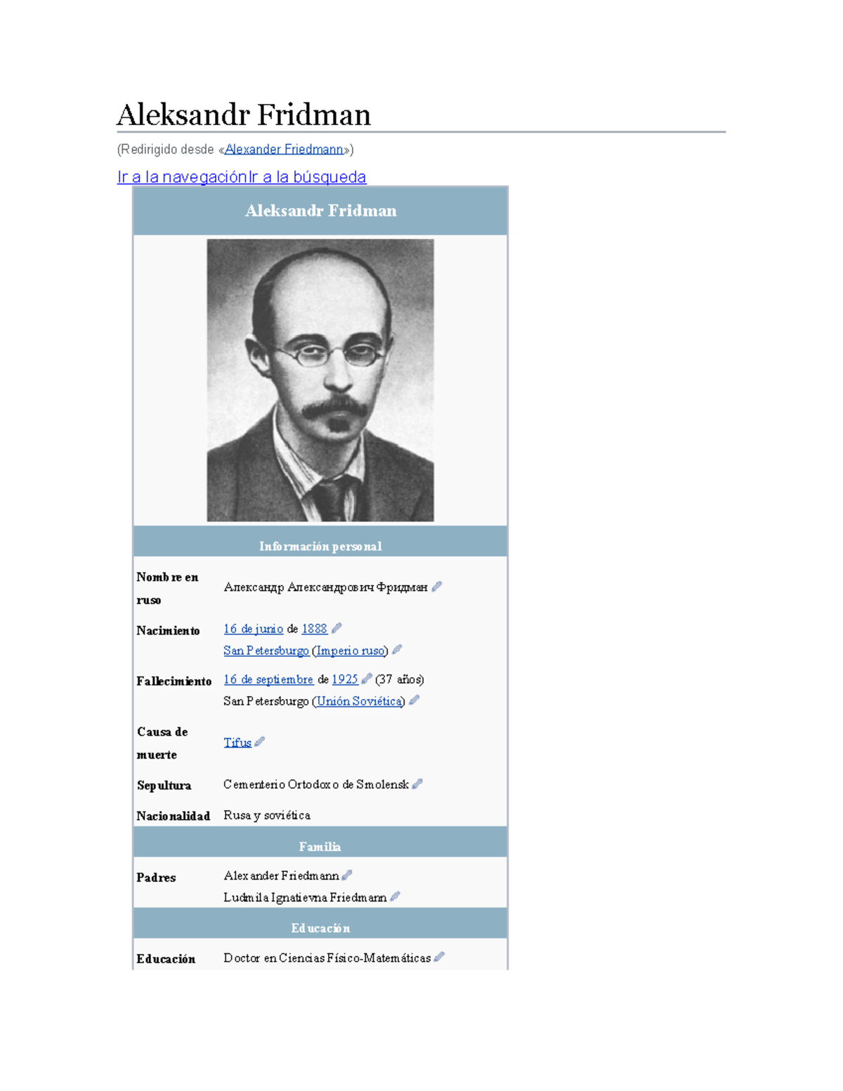 Aleksandr Fridman - Notas - Aleksandr Fridman (Redirigido desde ...