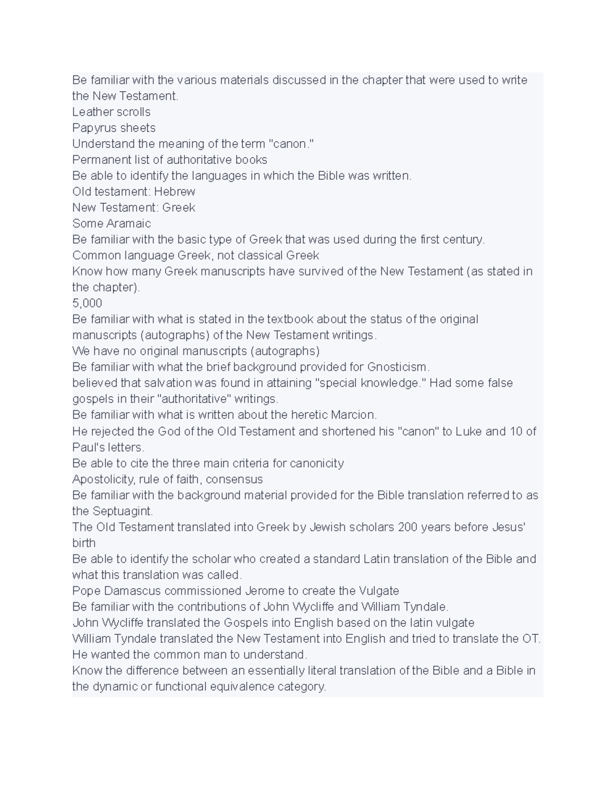 Bible 110 Lecture notes, professor storey - Be familiar with the ...