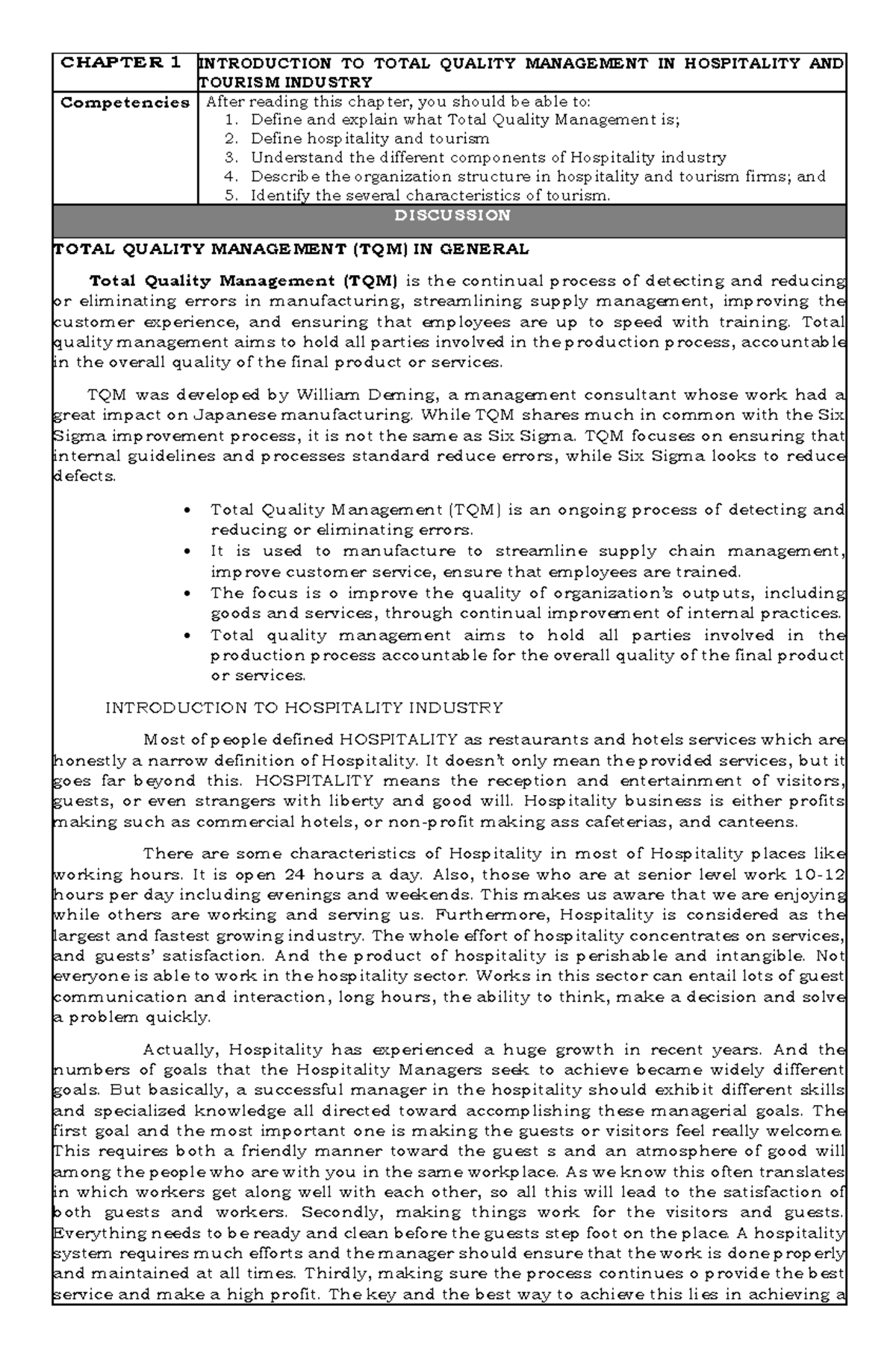 Chapter 1. Quality Service - CHAPTER 1 INTRODUCTION TO TOTAL QUALITY ...