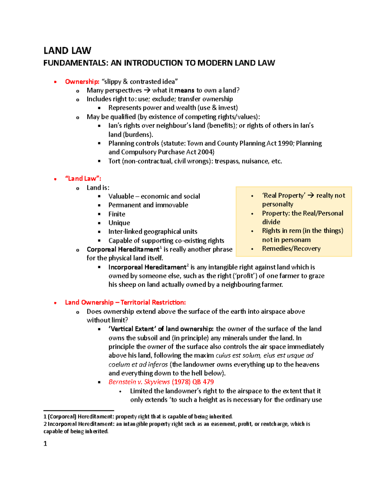 LAND LAW Lecture Notes - LAND LAW FUNDAMENTALS: AN INTRODUCTION TO ...