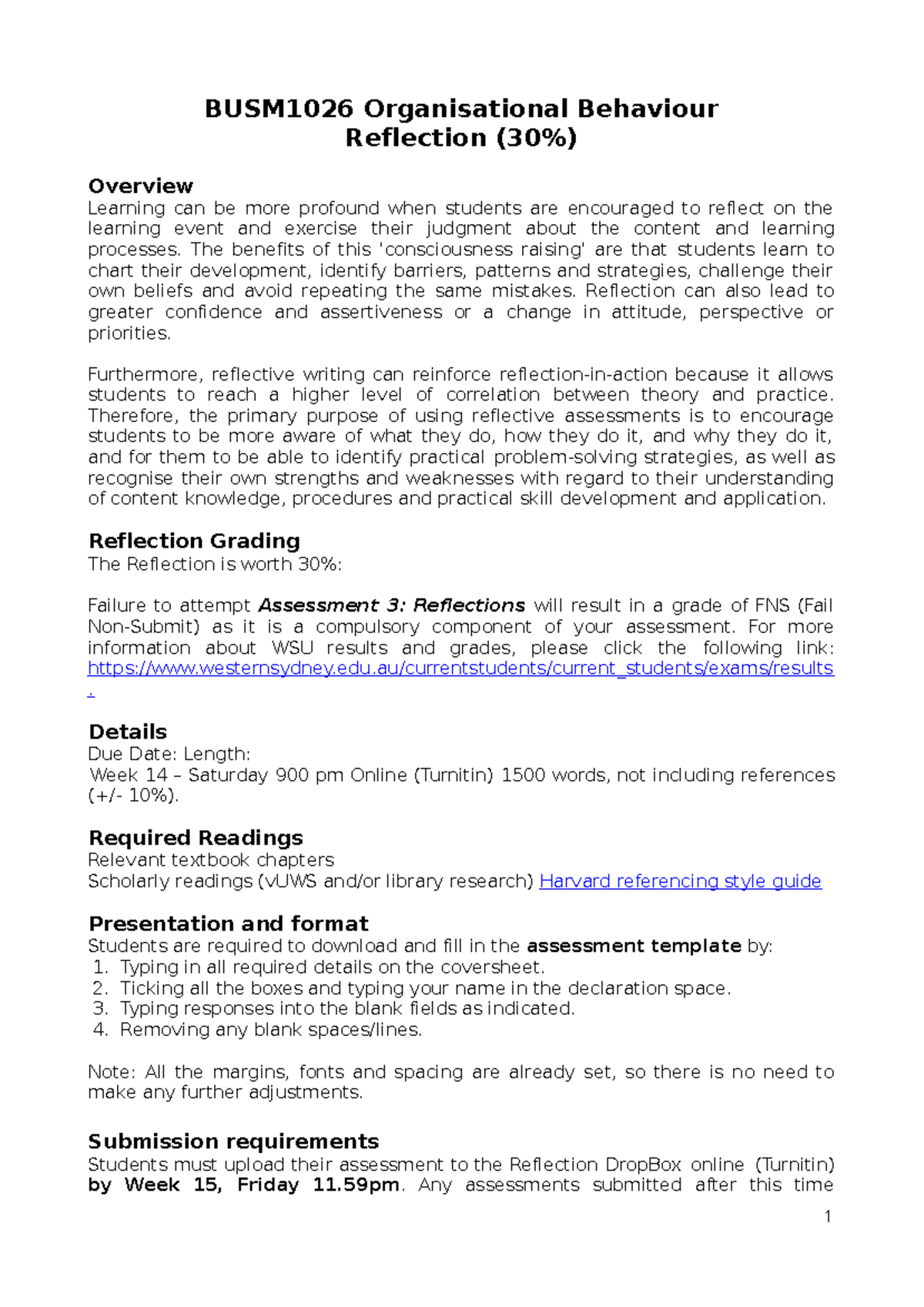 Reflection - Instructions & Marking Guide 2023.appendix update SPR ...