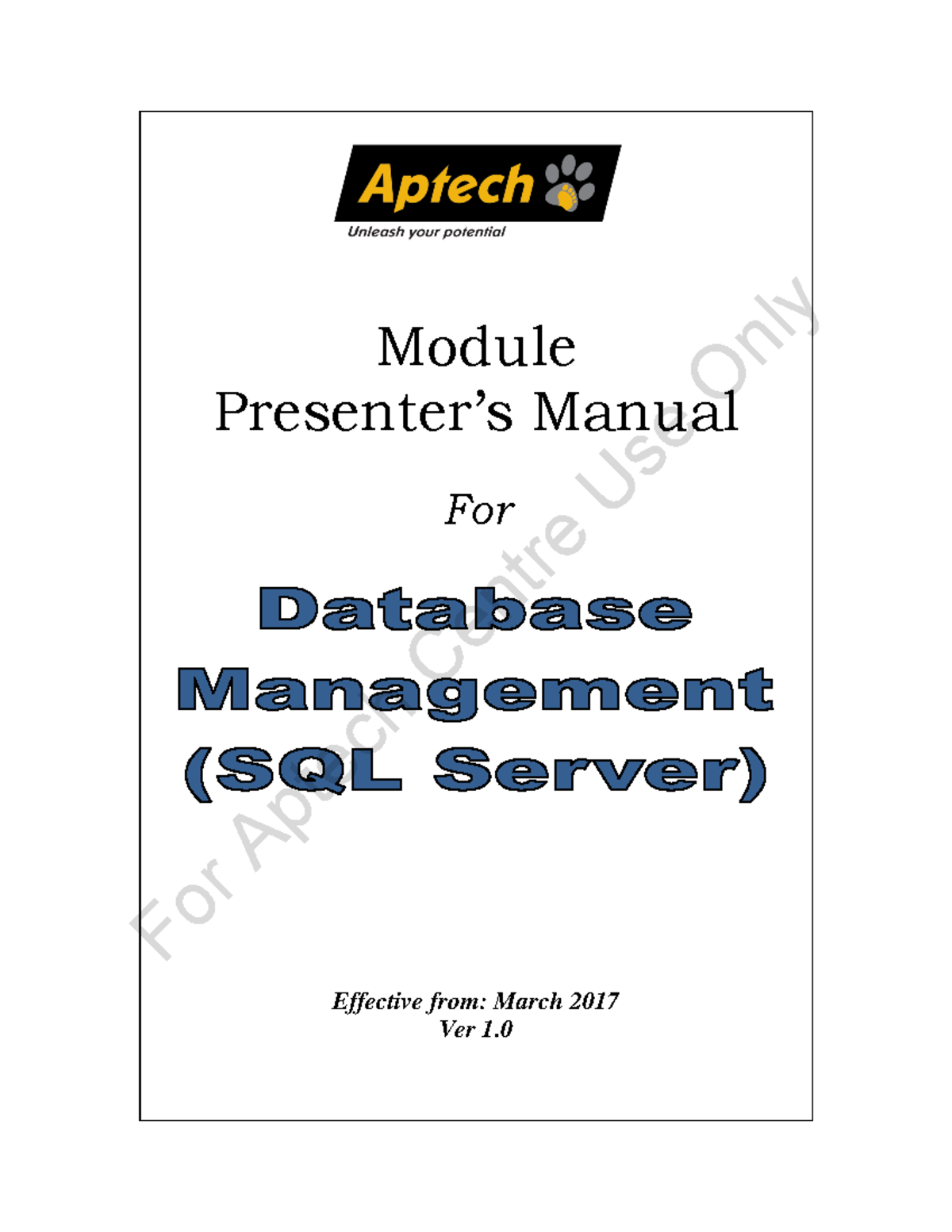 PM-6678 Mod PM Database Management (SQL Server) v1.0 - Module Presenter’s Manual For Effective ...