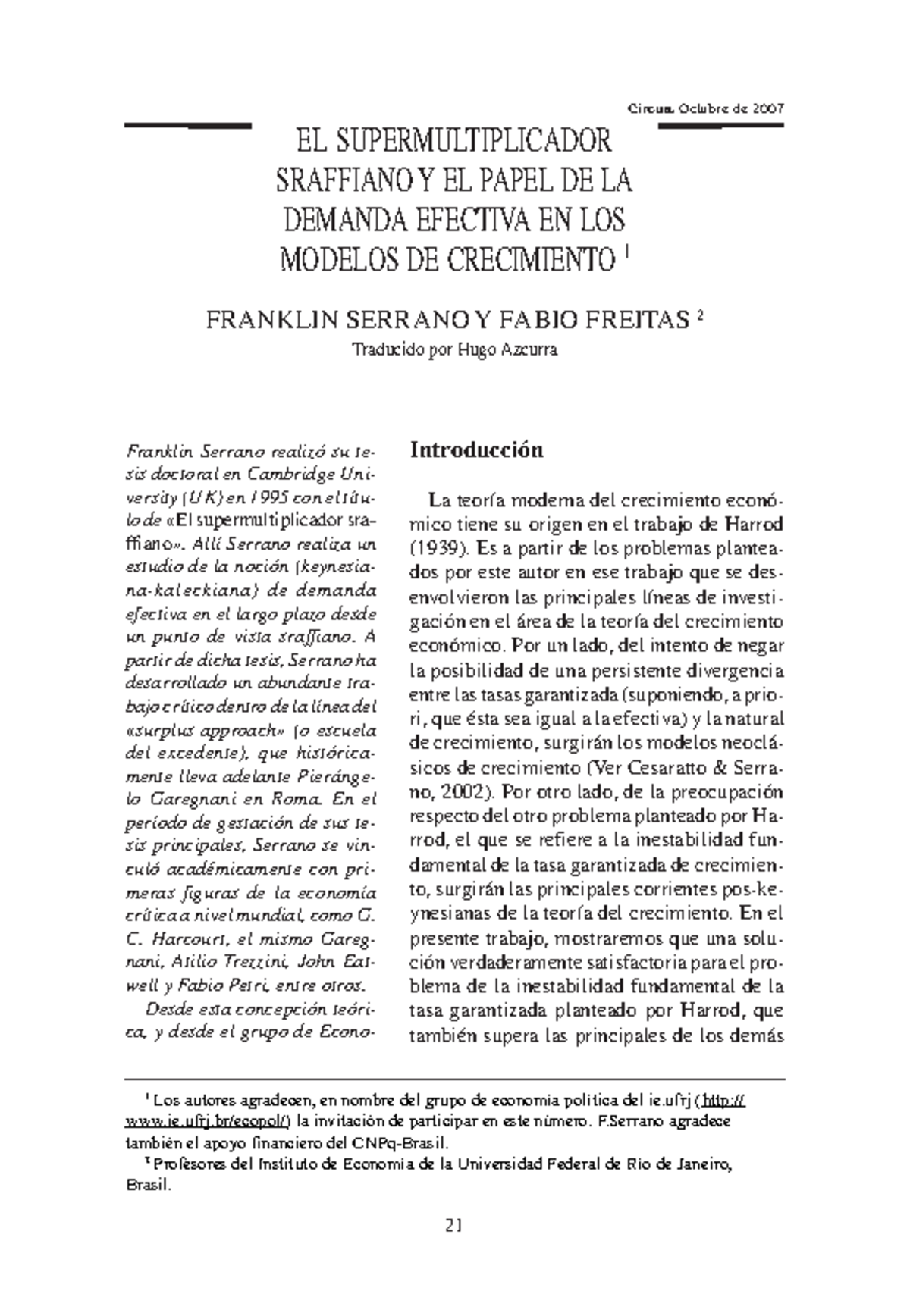 EL Supermultiplicador Sraffiano y la Demanda Efectiva - Serrano ...