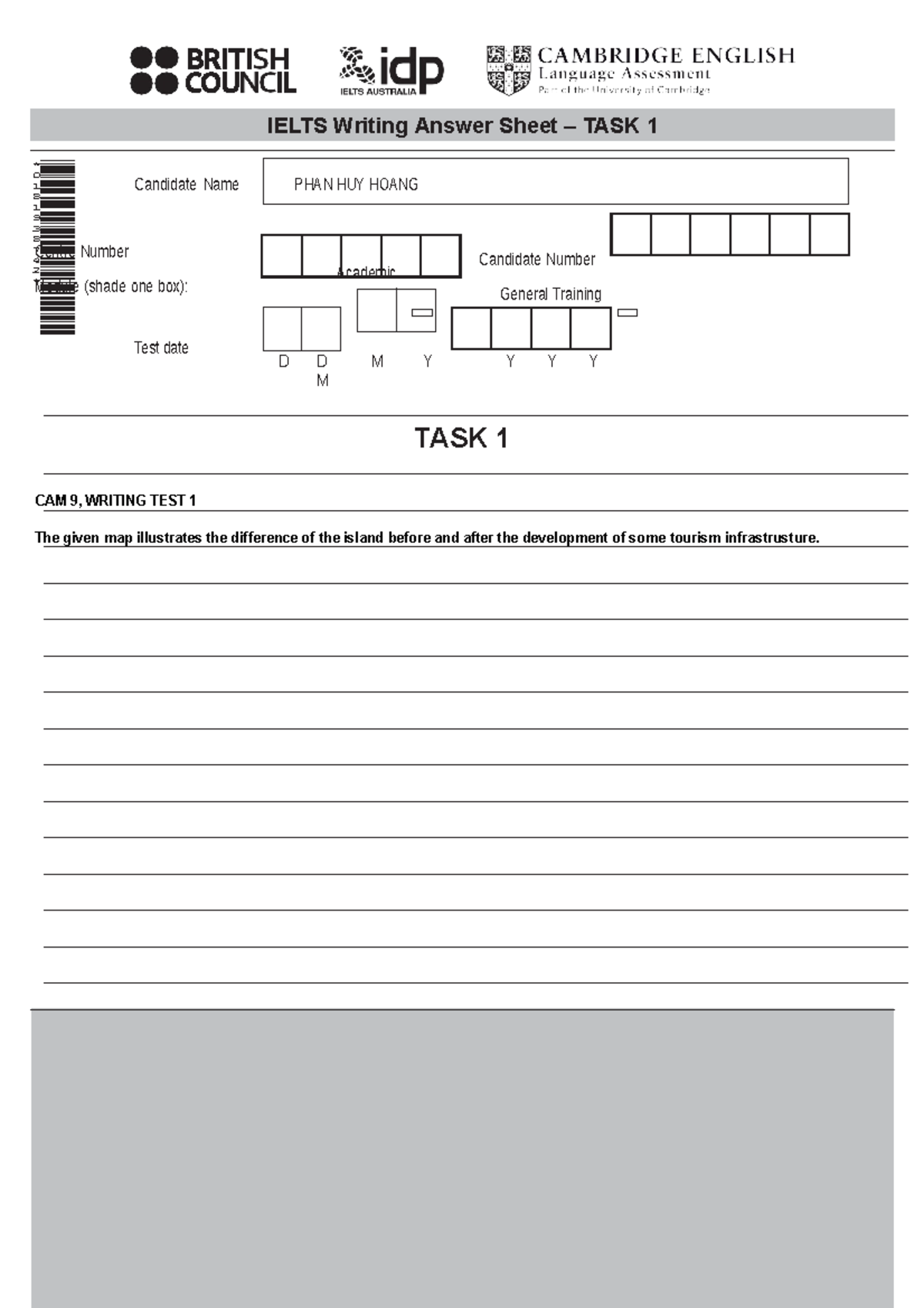 Ielts writing answer sheet - IELTS Writing Answer Sheet – TASK 1 100913 ...