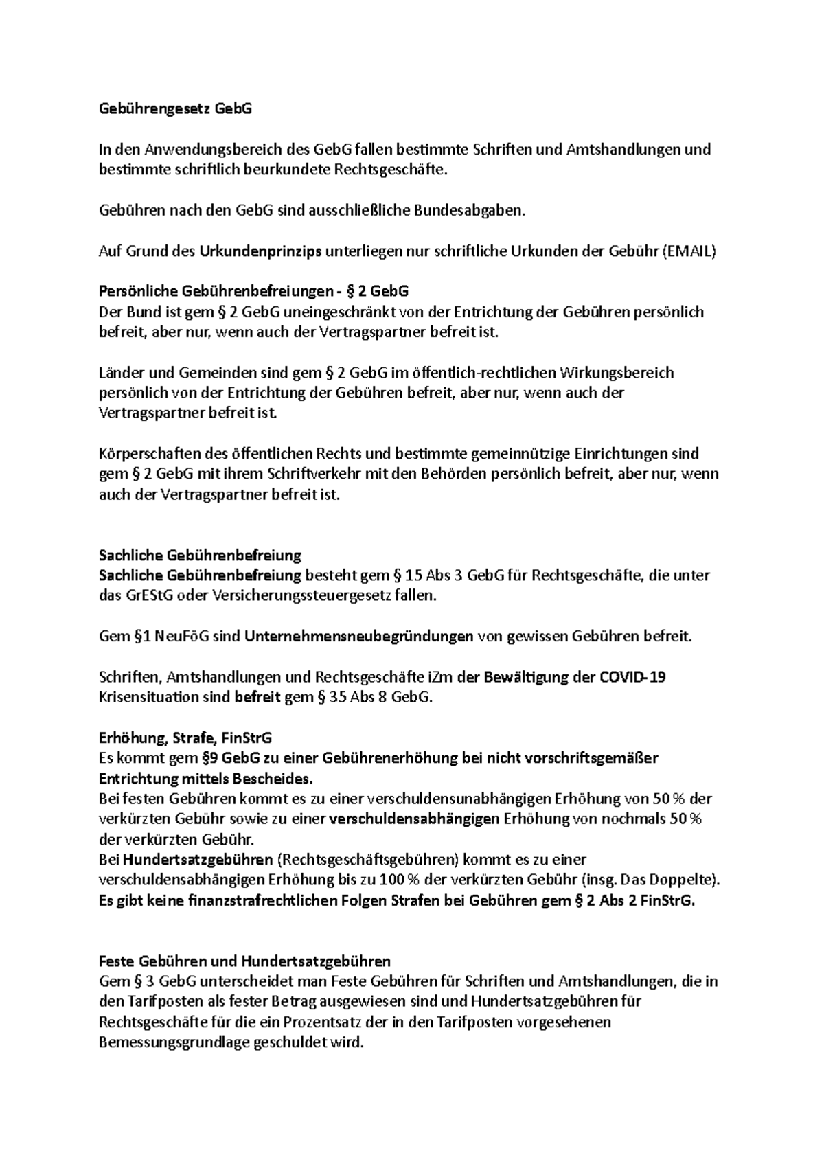 Gebührengesetz Geb G - Ausgearbeitete Fragen GebG Altfragen ...