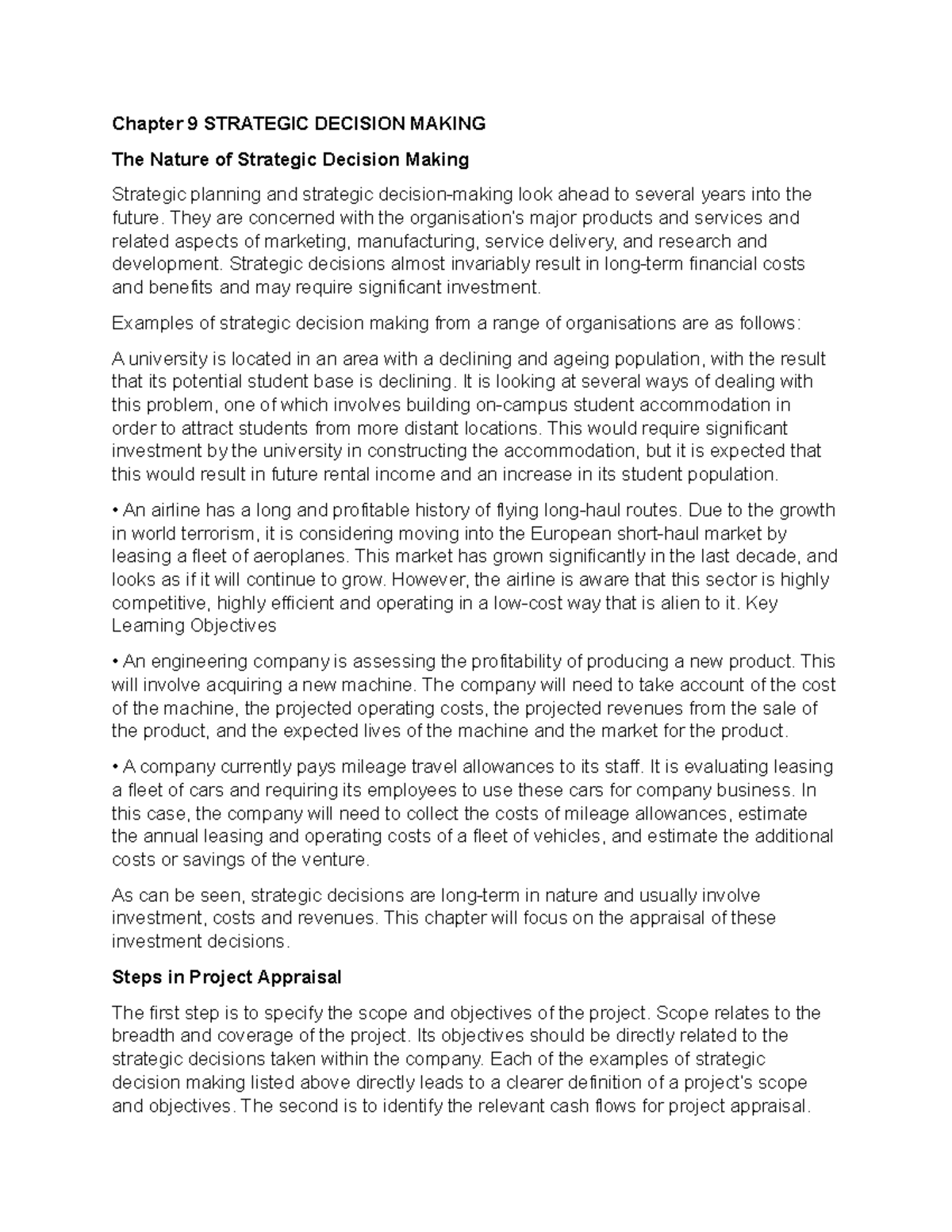 MODULE 9 Strategic Decision Making - Chapter 9 STRATEGIC DECISION ...