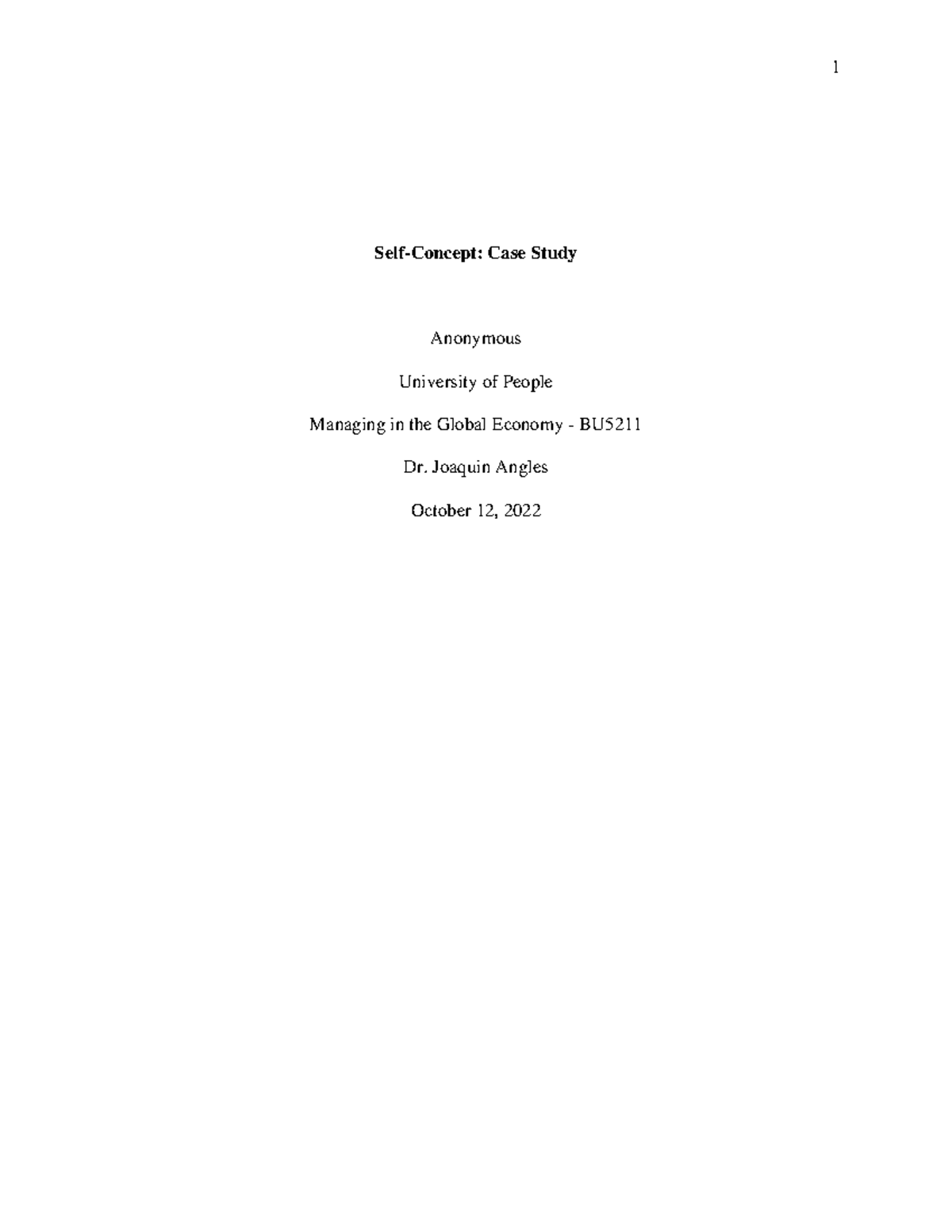 WA 6 - Self-Concept Case Study - Self-Concept: Case Study Anonymous ...