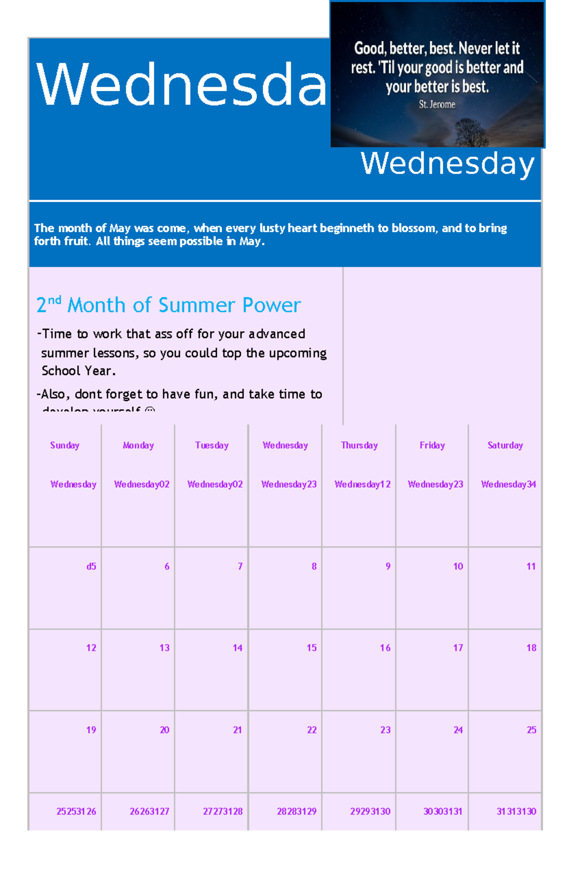Calendar - xfhdhy - Wednesday Wednesday The month of May was come, when ...