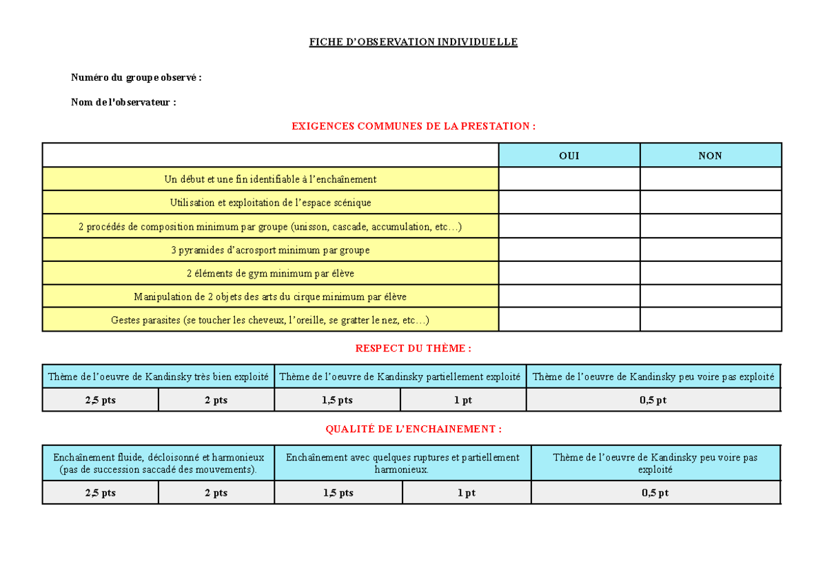 Fiche d'observation séance d'évaluation - FICHE D’OBSERVATION ...