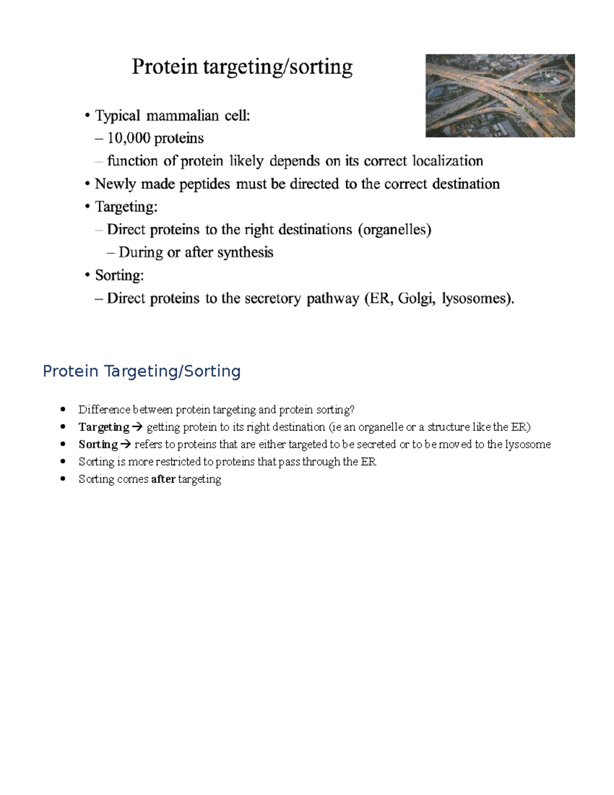 Protein Targeting - Notes - Protein Targeting/Sorting Difference ...