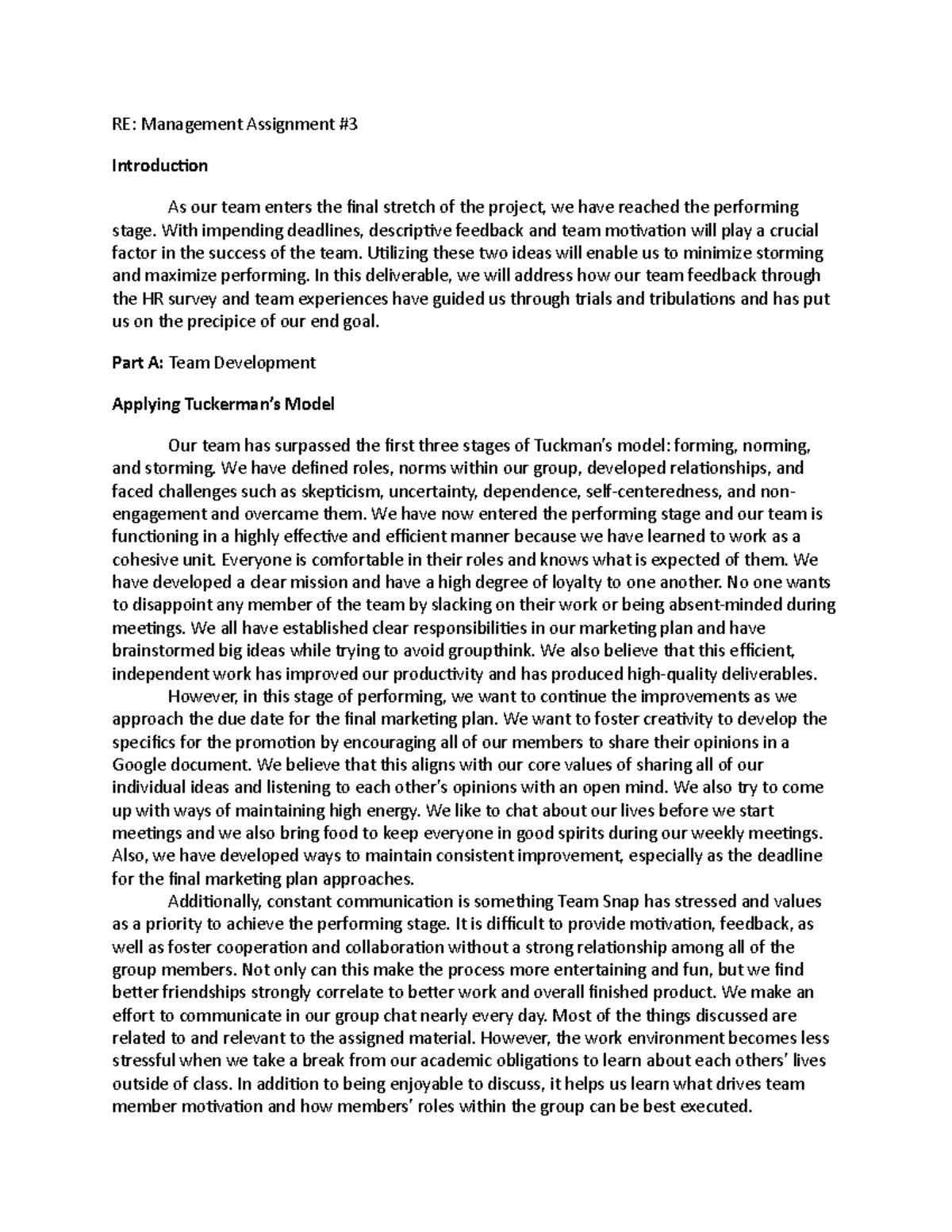 1130 Team Snap Management Assignment 3 - RE: Management Assignment ...