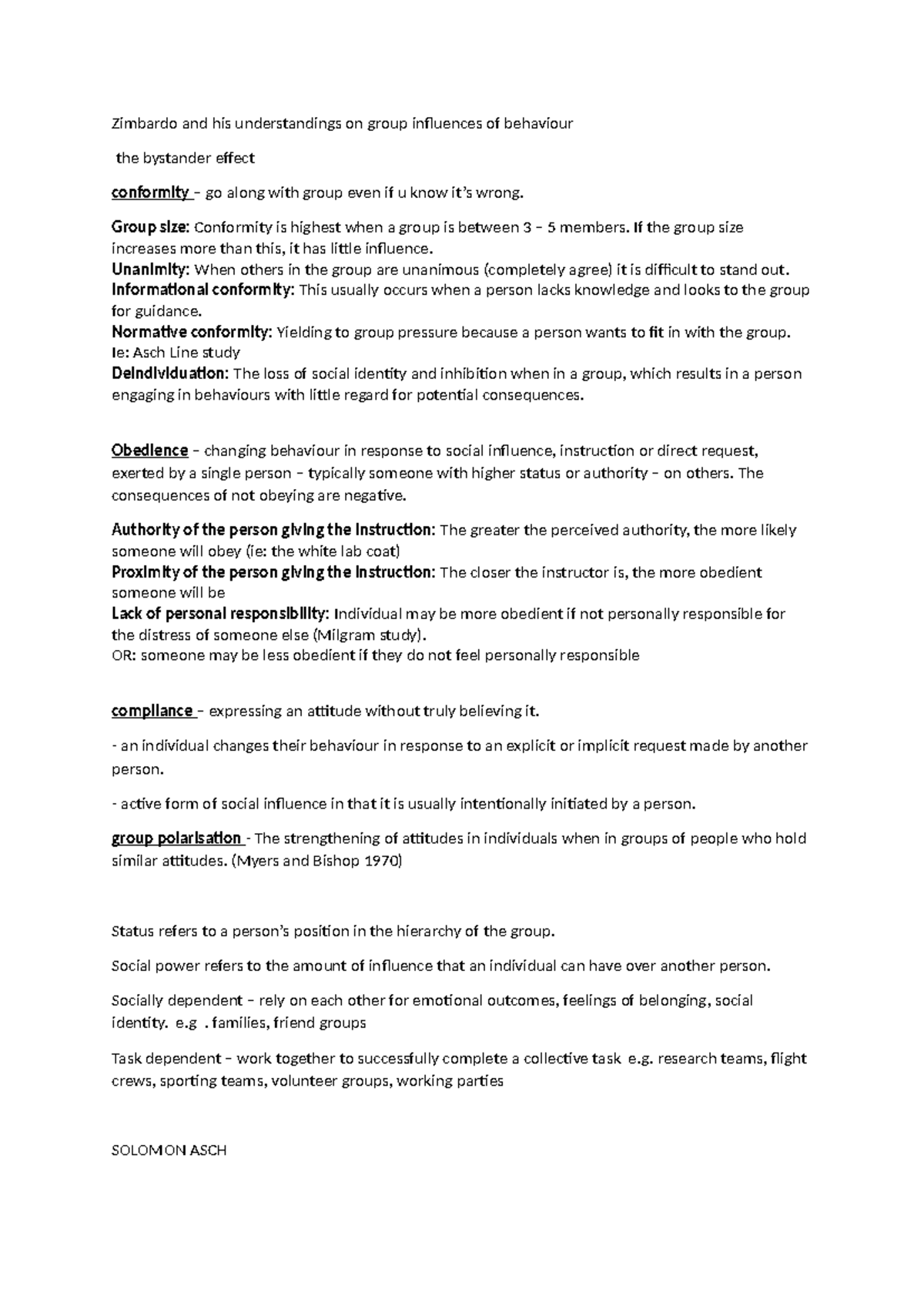 Psych notes for term 3 test - Zimbardo and his understandings on group ...