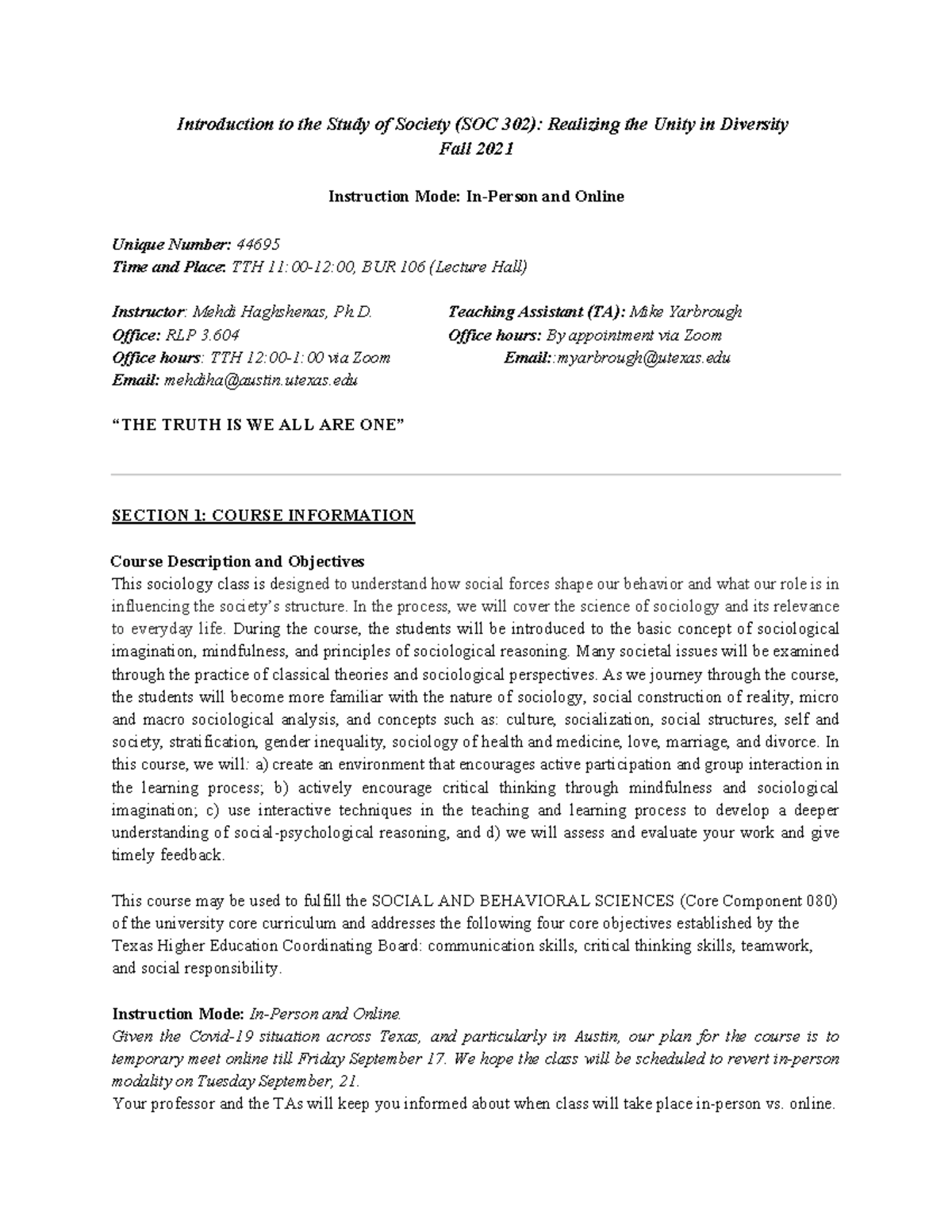 Intro SOC 302- Fall 2021 - Introduction to the Study of Society (SOC ...