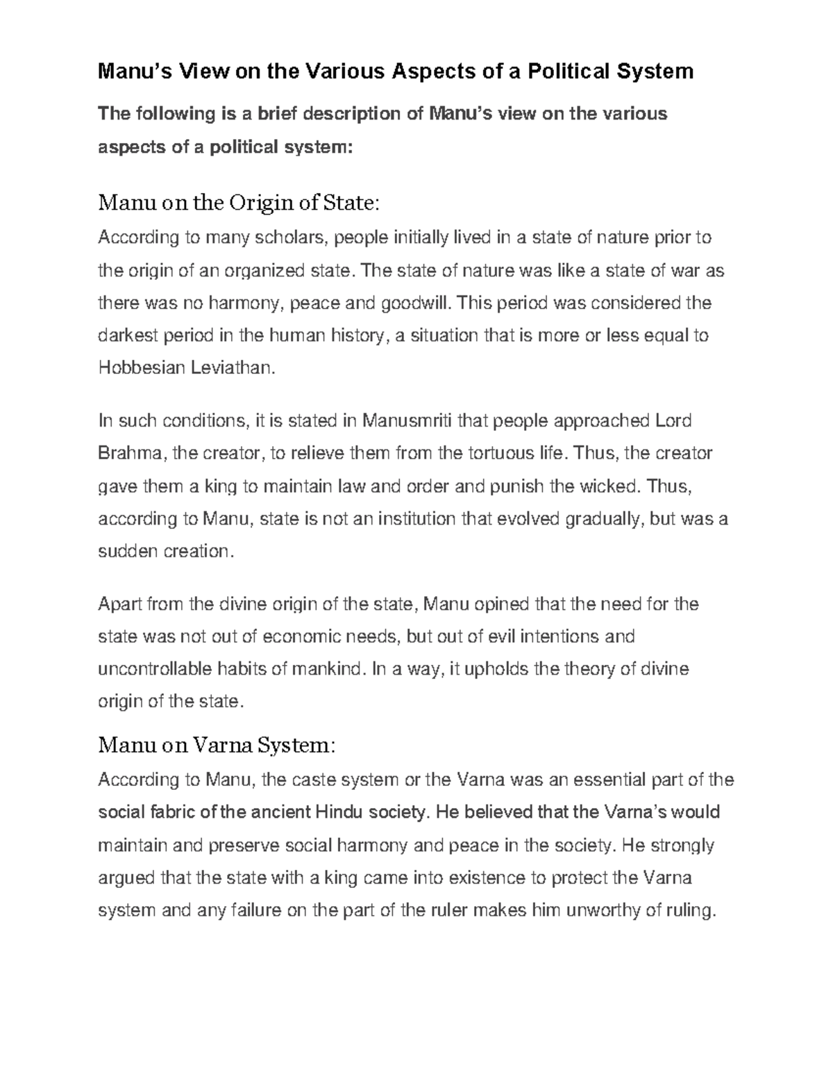 Main Ideas of Manu pdf - Na na - Manu’s View on the Various Aspects of ...