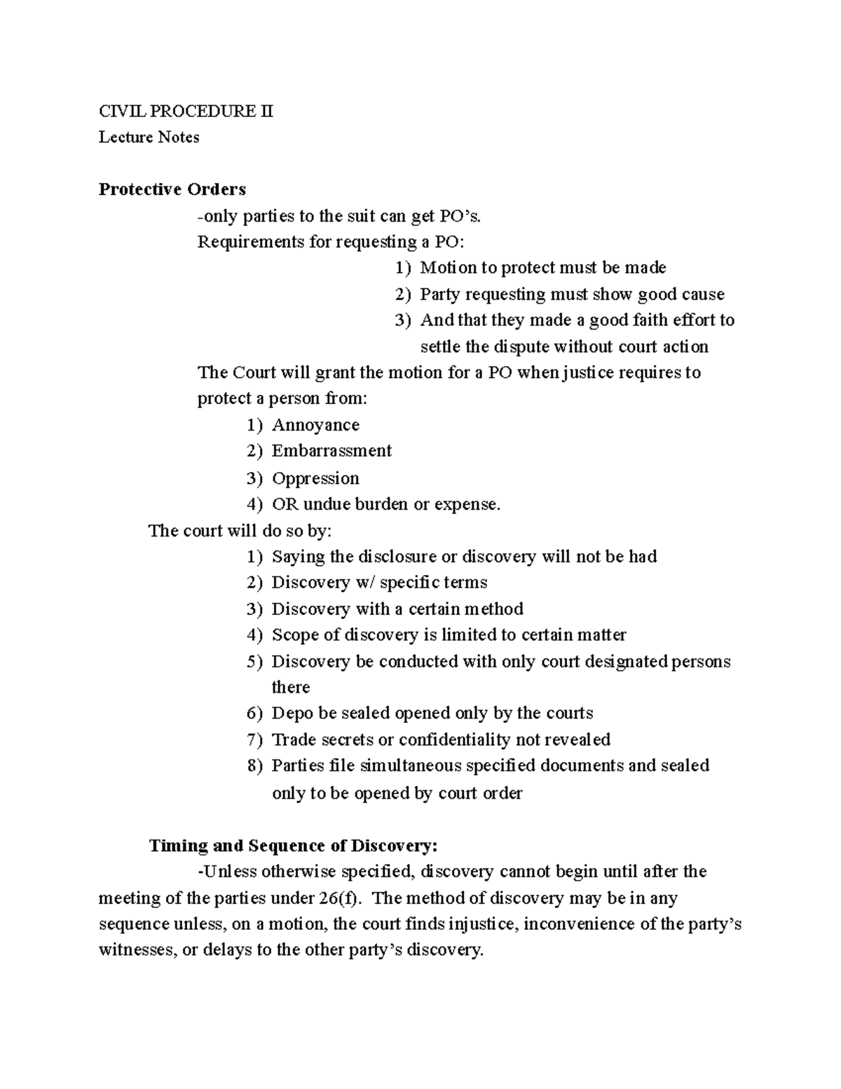 Timing and Sequence of Discovery - CIVIL PROCEDURE II Lecture Notes ...
