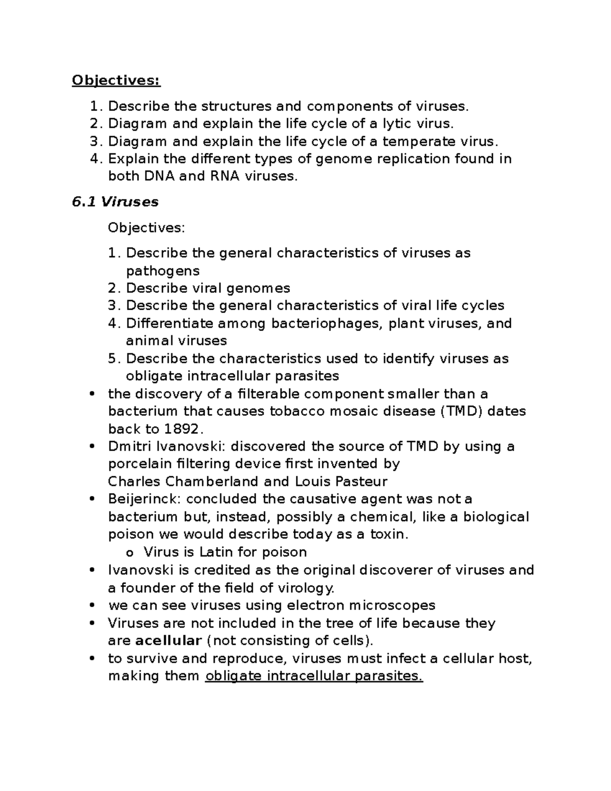 Module 14 Notes: Viruses - Objectives: Describe the structures and ...