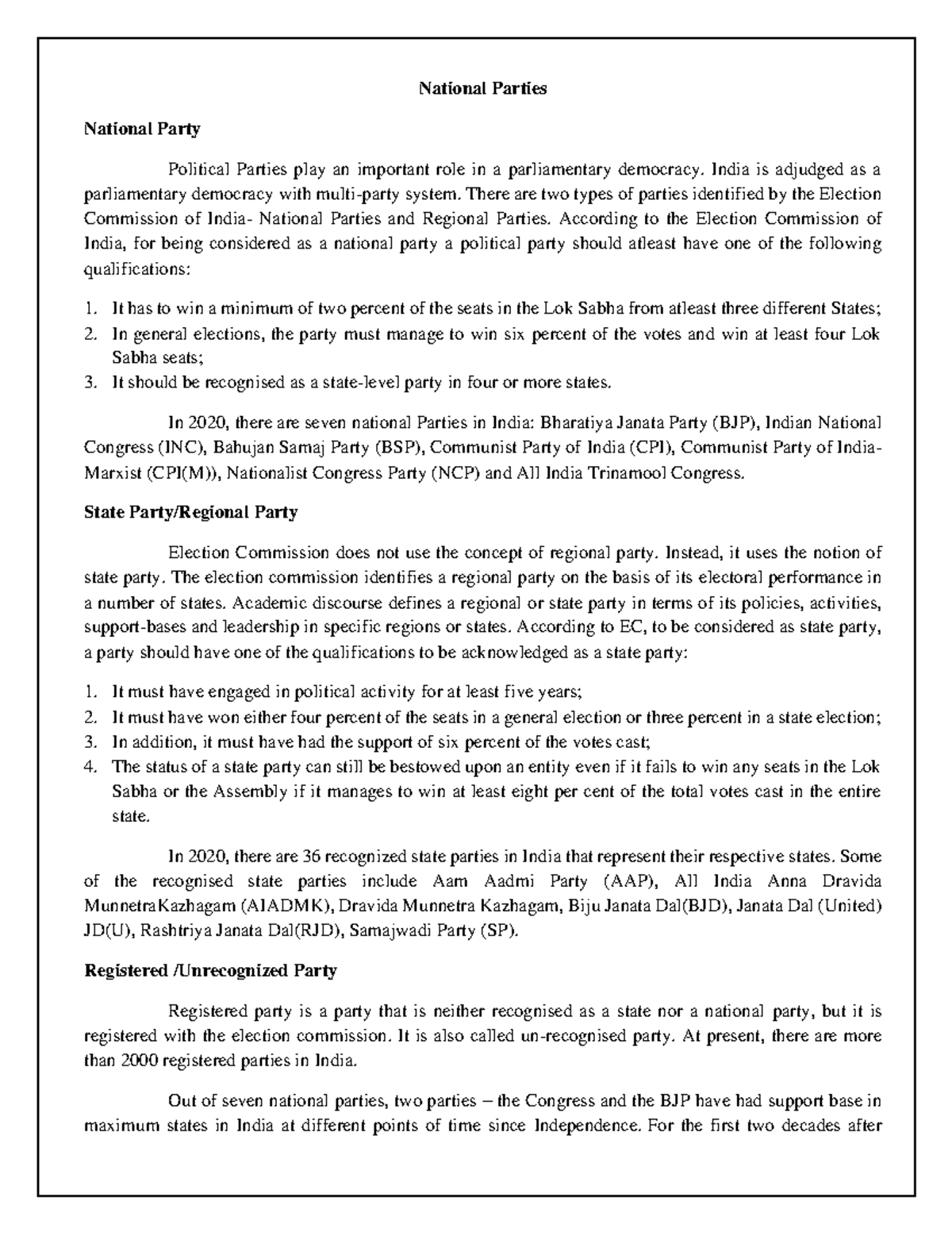 National Parties - National Parties National Party Political Parties ...