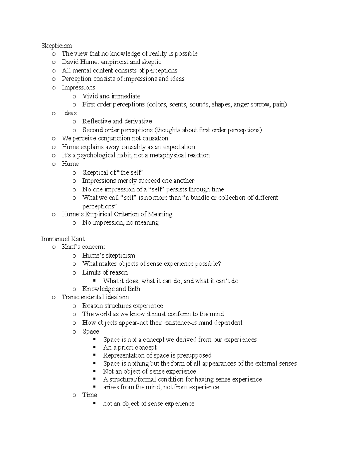 PHIL 101- Notes (Exam 2) - Skepticism o The view that no knowledge of ...