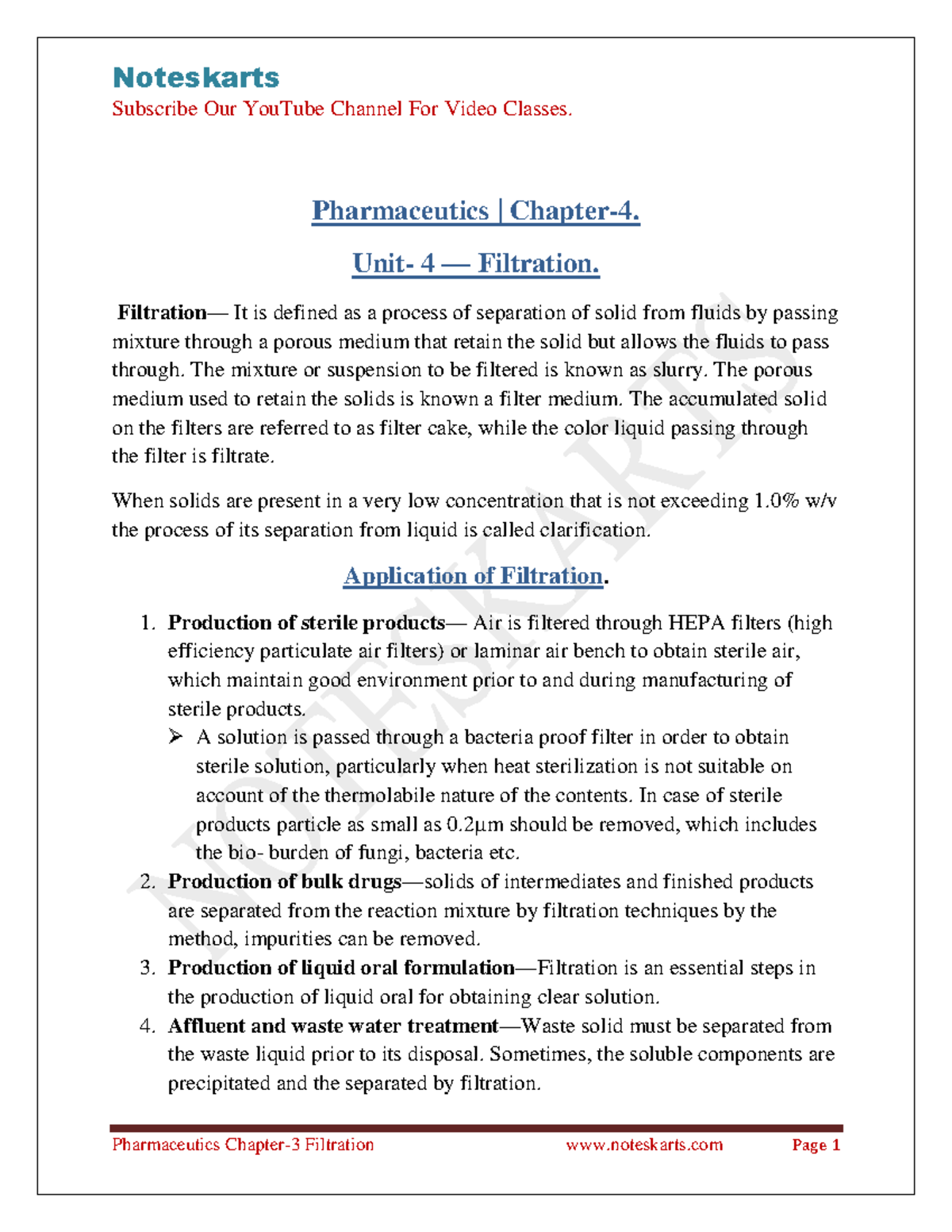 Chapter 4Unit 4 Filtration Theory of filtration membrane filter and ...