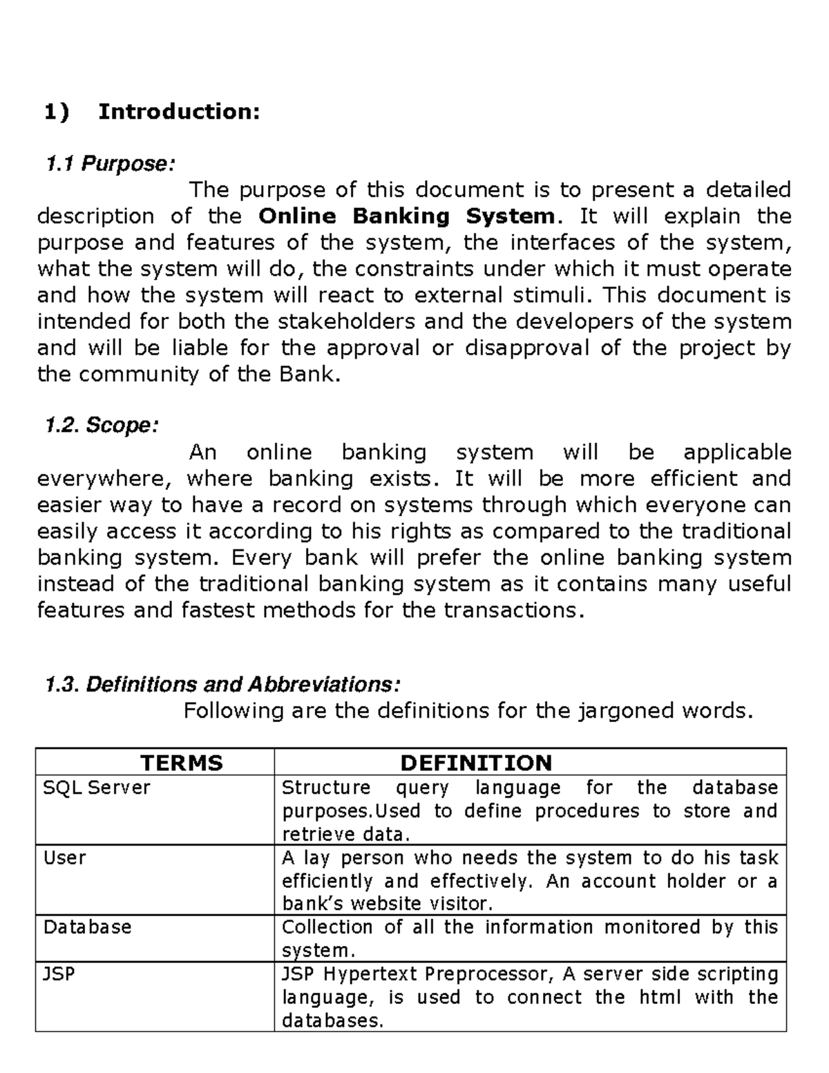 SRS-online Banking - Srs document - Introduction: 1 Purpose: The ...