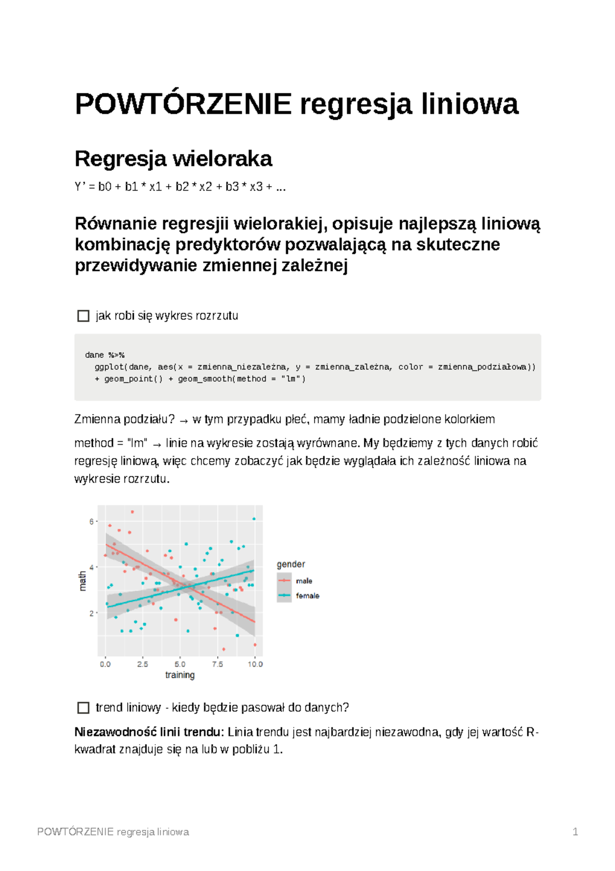 Powtrzenie regresja liniowa - POWTÓRZENIE regresja liniowa Regresja ...