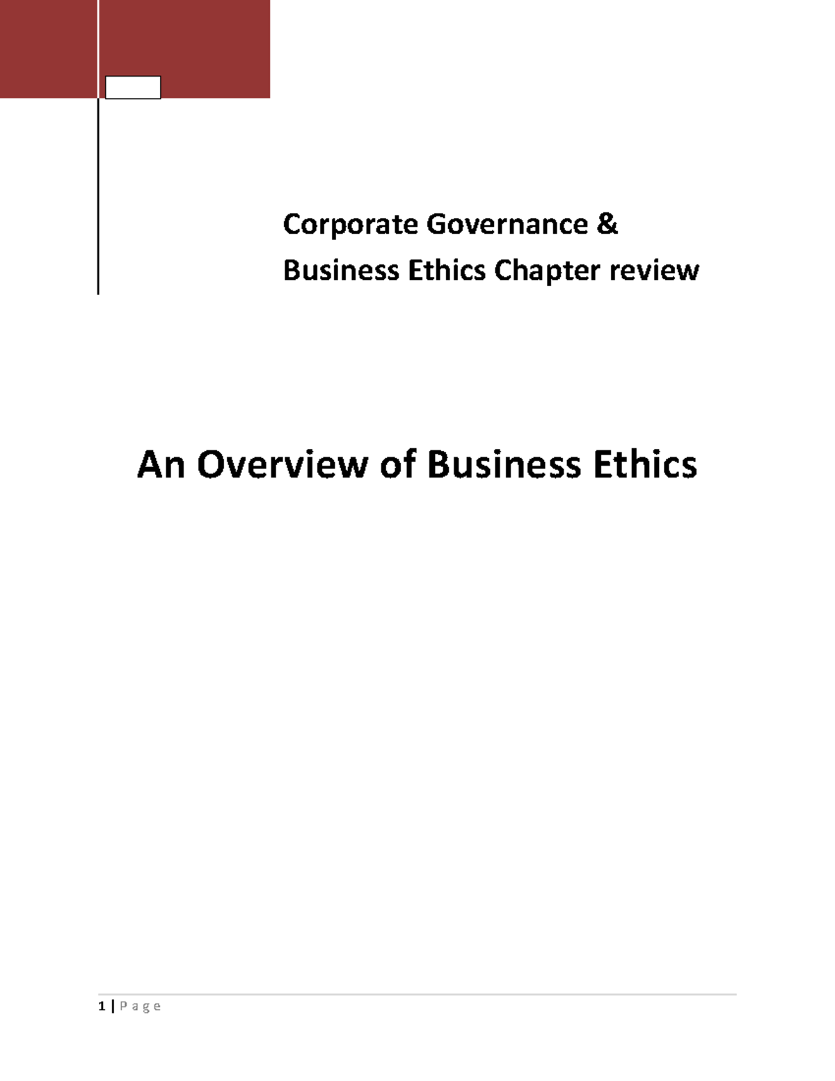 Business ethics Summary note - Corporate Governance & Business Ethics ...