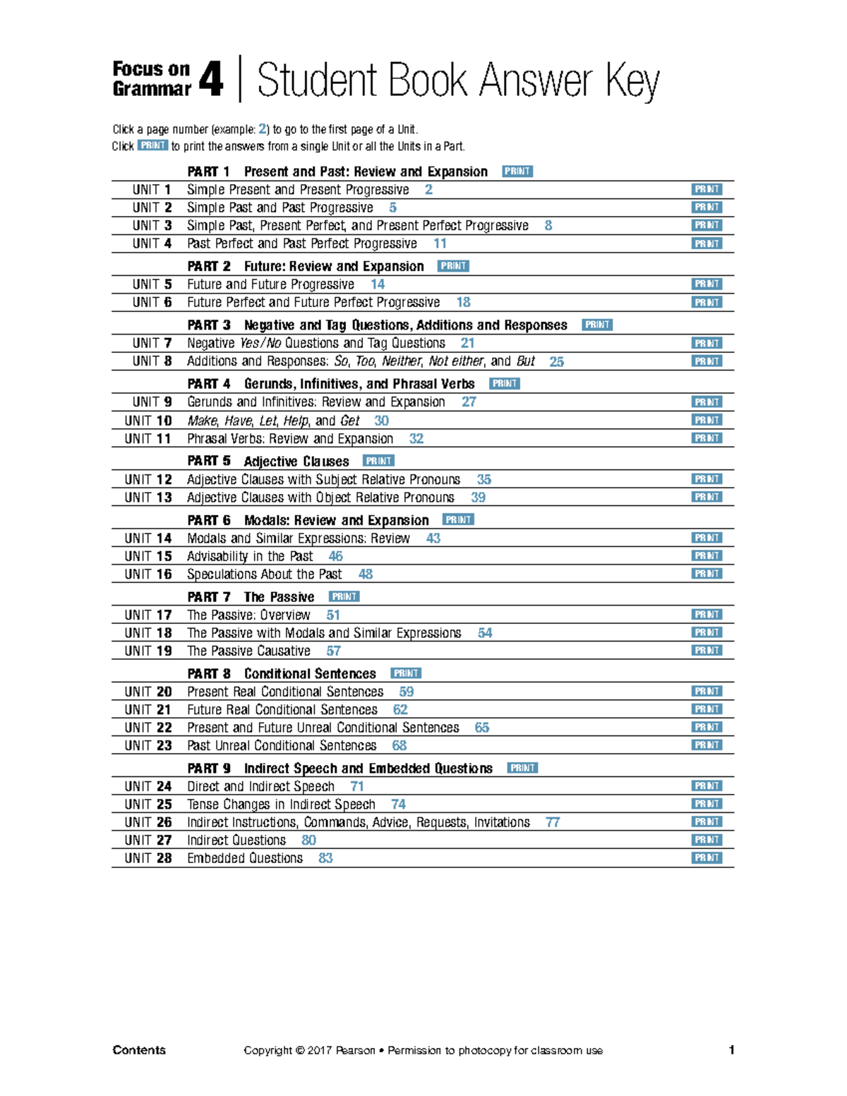 Answer Key FOG 4 5e copy pdf - PART 1 Present and Past: Review and ...