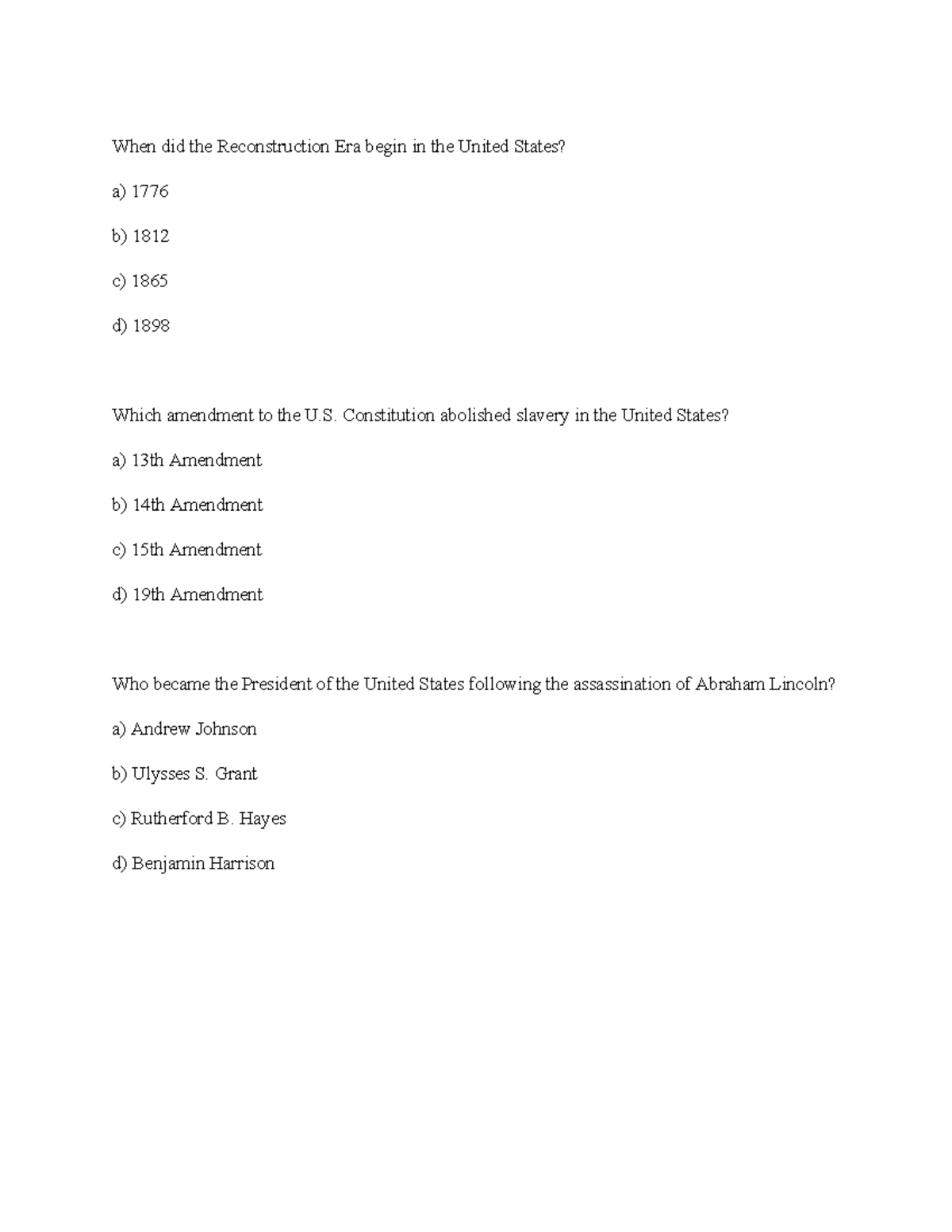 Reconstruction Era (1865-1877). Quiz - When did the Reconstruction Era ...