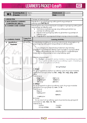 Lea P-Filipino-G6-Week 1-Q3 - W- Learning Area Filipino VI Grade Level ...