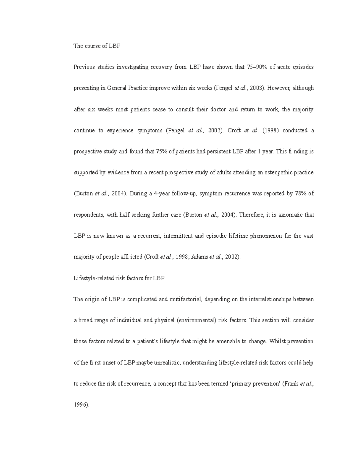 H17 - notes - The course of LBP Previous studies investigating recovery ...